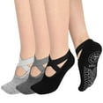 Abaima 3 Pairs Women Gripper Yoga Socks With Grips Pilates Yoga Non Slip Gripper Socks Elegant
