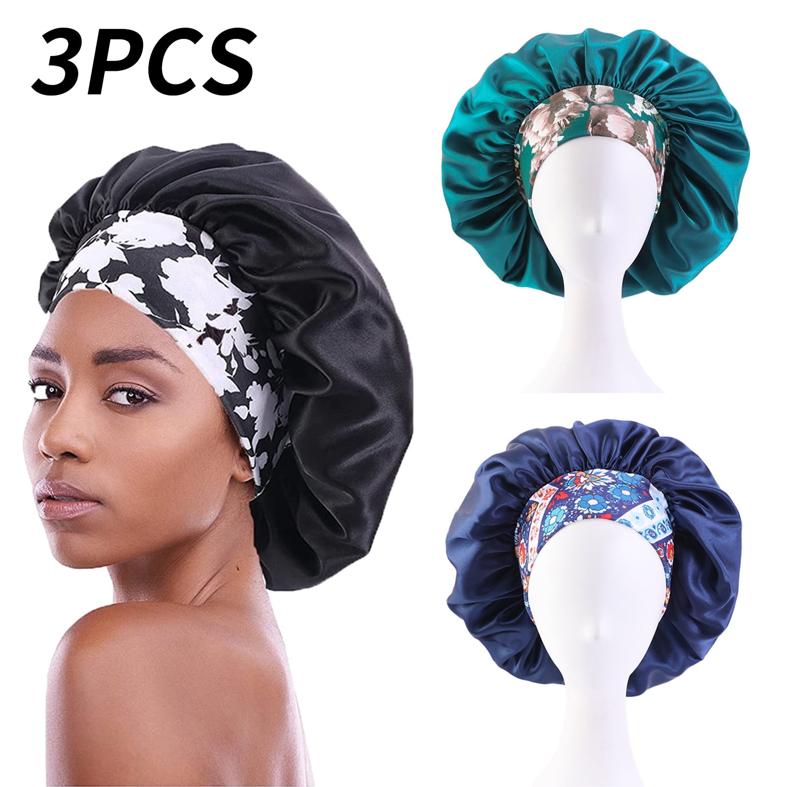 Abaima 3 Pcs Satin Hair Bonnet For Sleeping, Sleeping Bonnet With ...