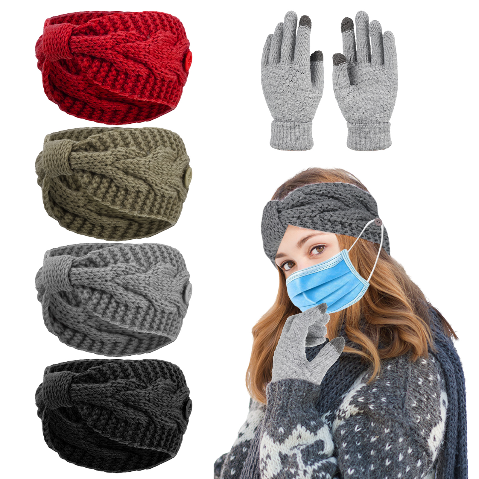 2022 Fashion Women Winter Knitted Ear Warmer Headband Crochet Wool ...