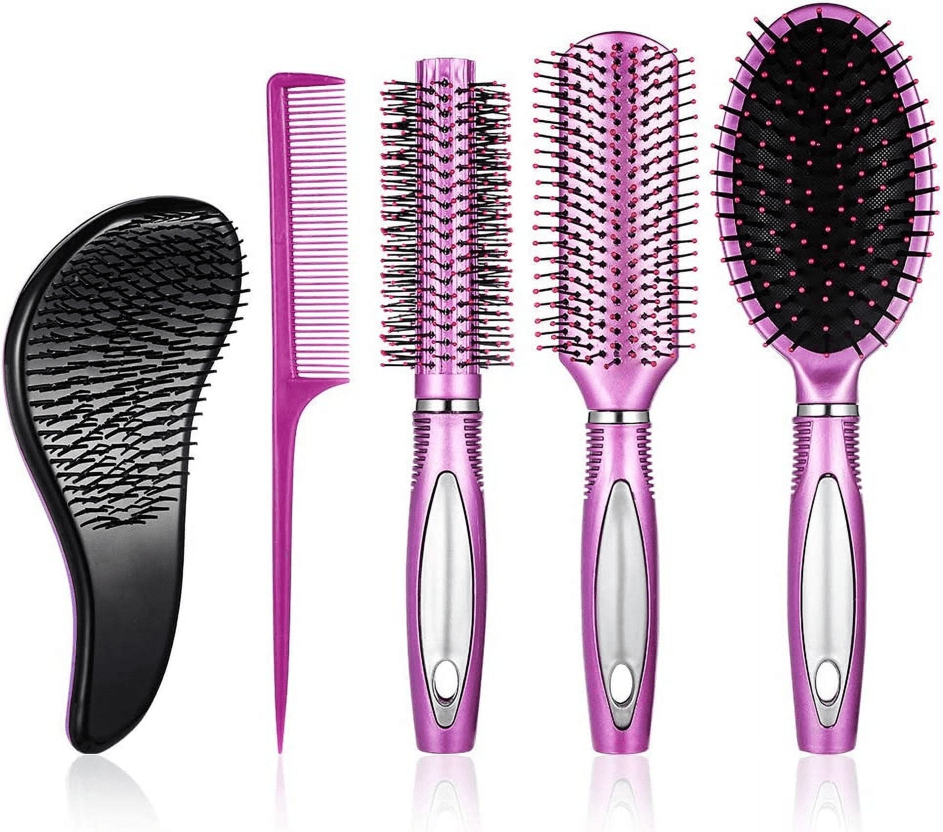 Abaima 5 Piece Hair Brush Comb Set, Detangling Paddle and Round Brush ...