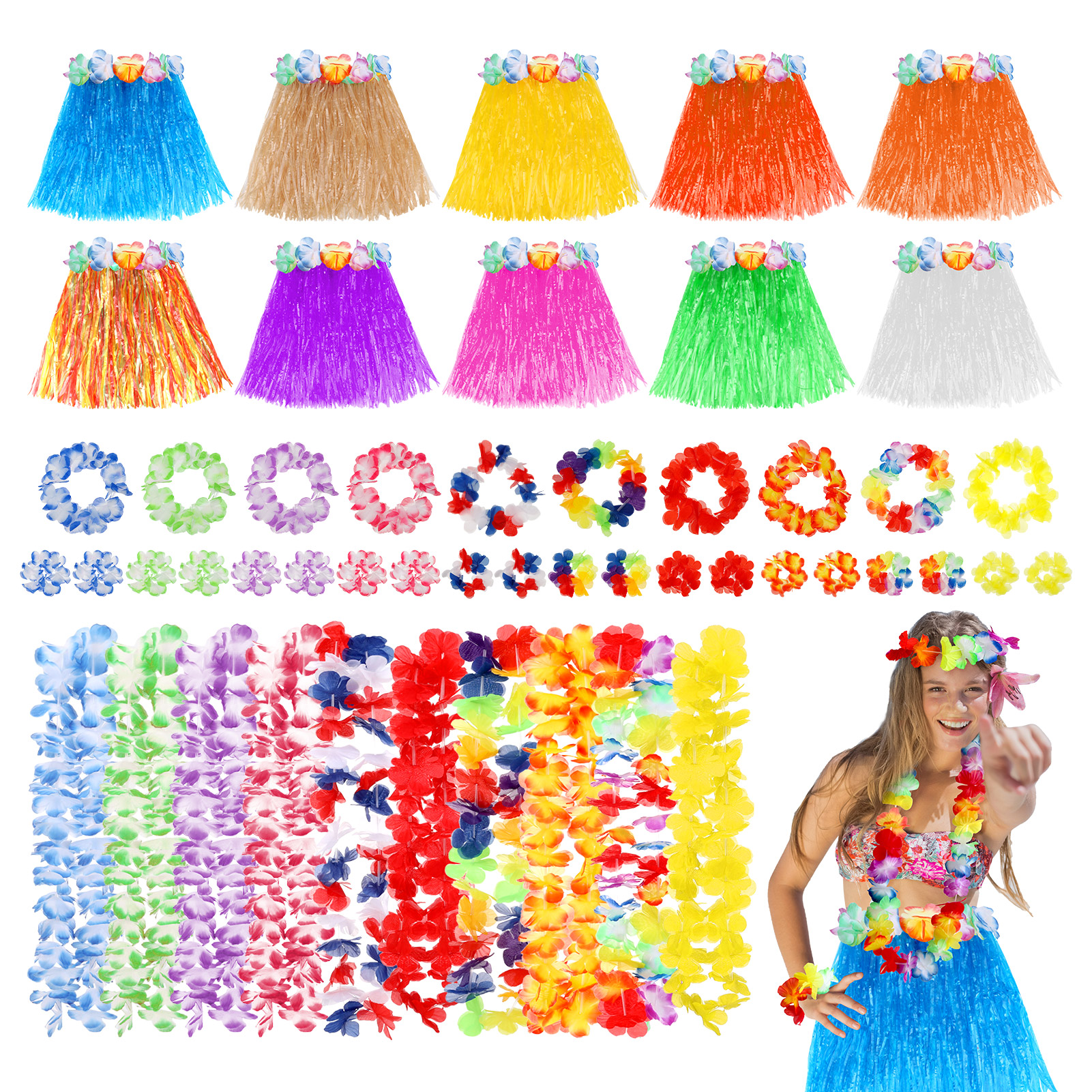 40 Count Hawaiian Flower Lei for Luau Party - Bulk Set of Floral ...