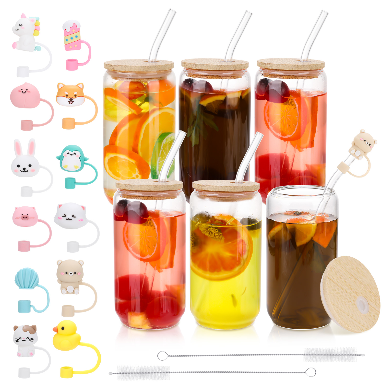 Glass Cups with Lids and Straws, 4 Pack 17 OZ Iced Coffee Cups with ...