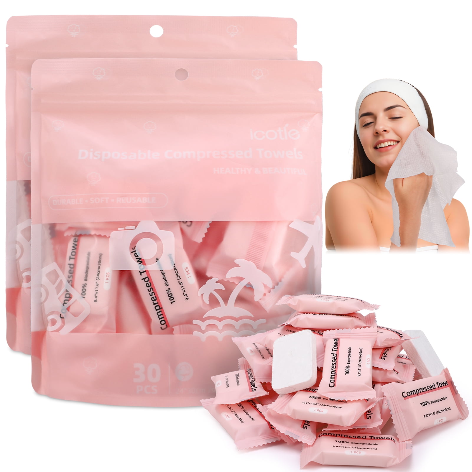 Abaima Compressed Towel Tablets 60 Count, Thickened Disposable Face ...