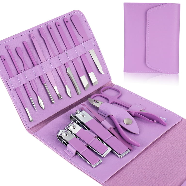 Abaima Manicure Set Nail Clippers Pedicure Kit 16 Pcs Stainless Steel Nail Care Tools Grooming Kit with Luxurious Travel Leather Case for Thick Nails