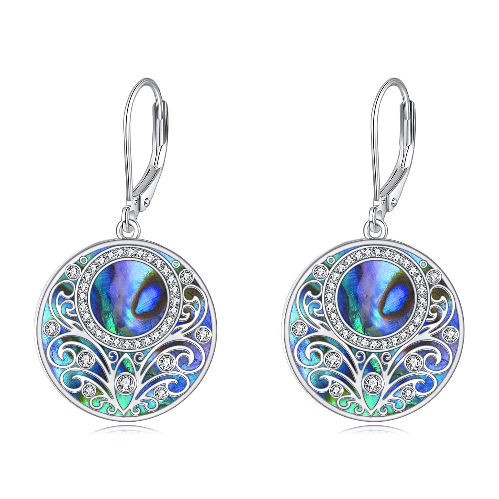 Abalone Drop Earrings Sterling Silver Filigree Leverback Earrings ...