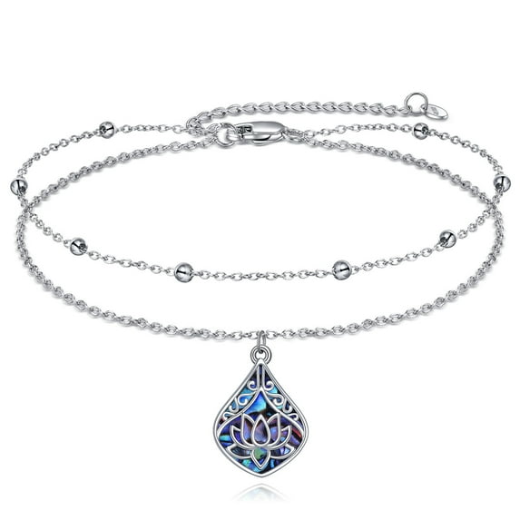 Abalone Lotus Flower Anklet for Women 925 Sterling Silver Lotus Ankle ...