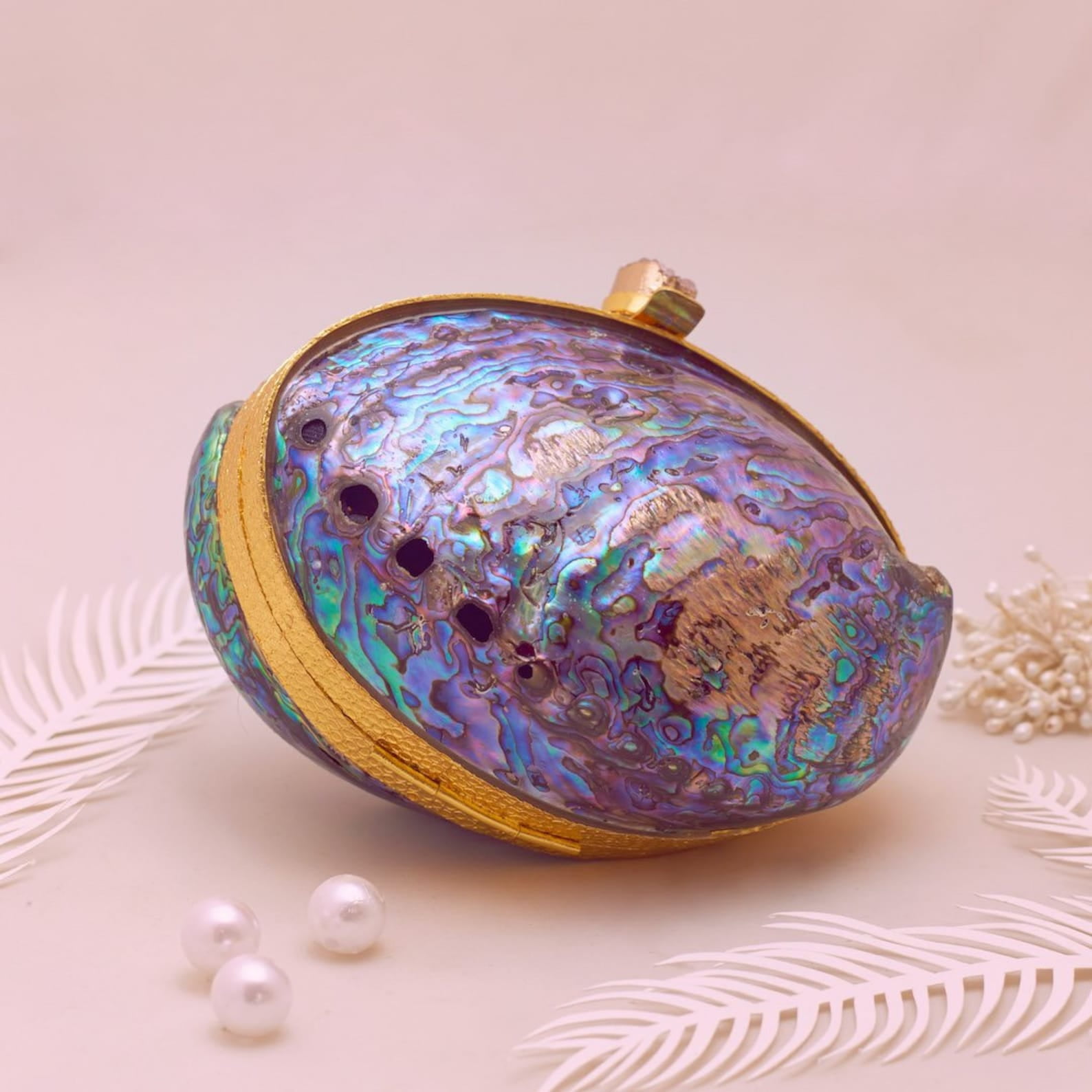 Abalone Sea Shell Minaudiere Clutch Purse, Original Mother Of Pearl ...