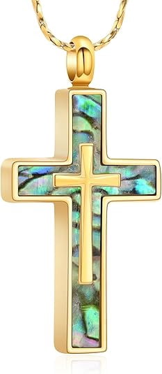 Abalone Shell Cross Urn Necklace for Ashes Cremation Jewelry for Ashes ...