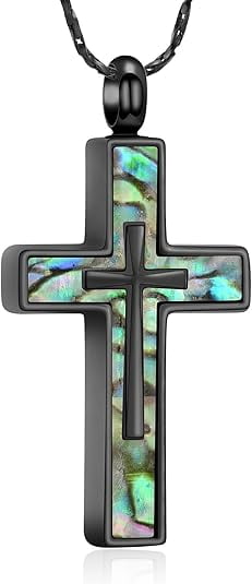 Abalone Shell Cross Urn Necklace for Ashes Cremation Jewelry for Ashes ...