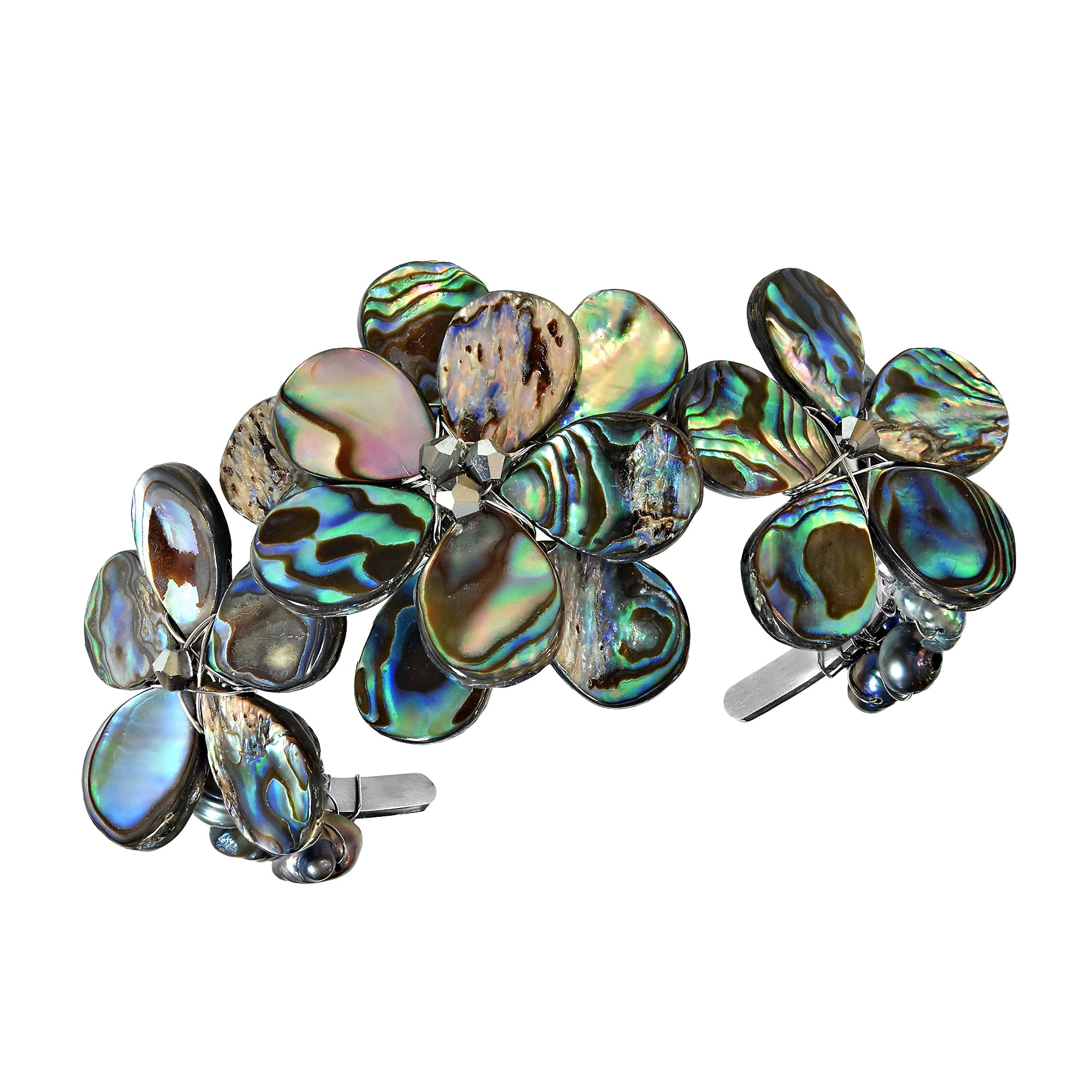 Abalone Shell-Cultured Freshwater Pearls Cluster Flower Cuff-Bracelet ...