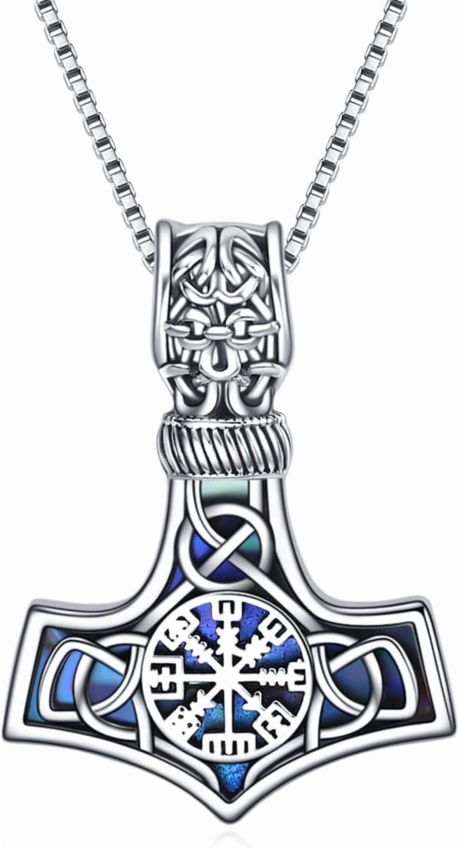 Abalone Shell Thor Hammer Necklace Sterling Silver Vegvisir Celtic ...