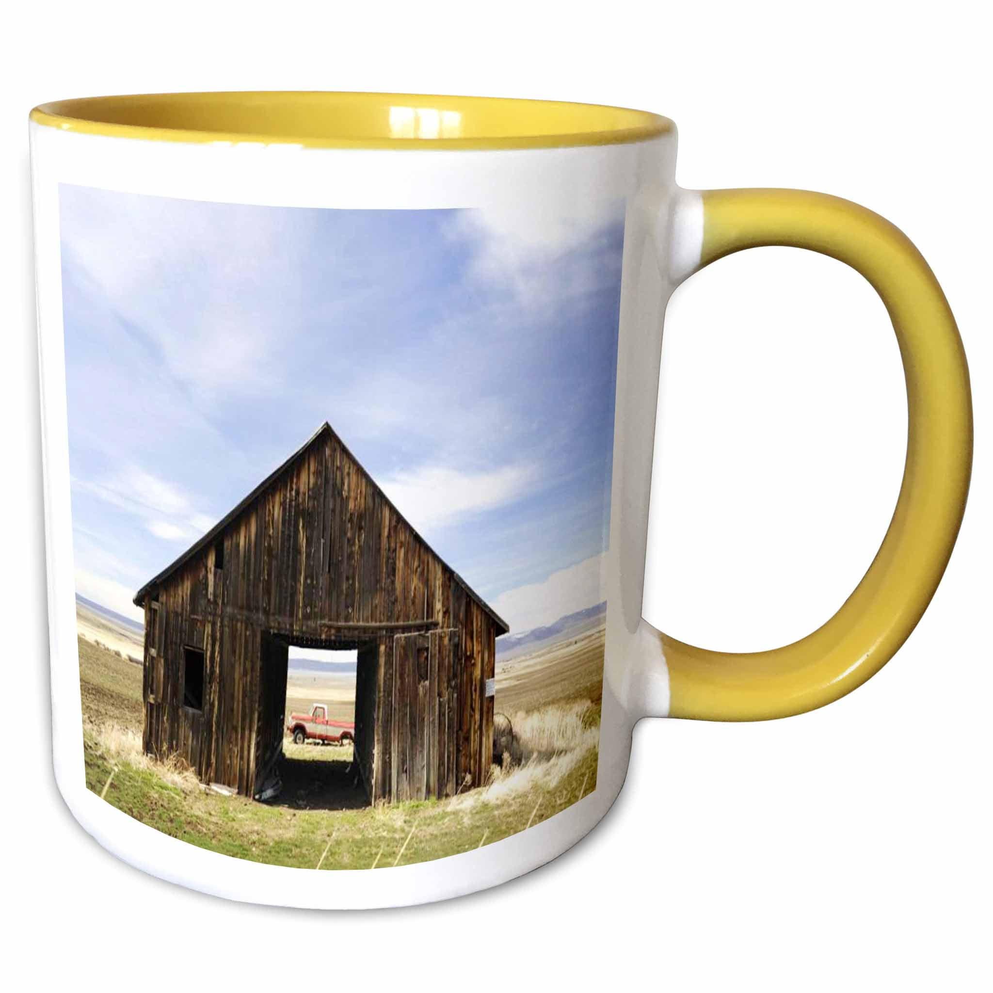 3drose, Abandoned Barn with Pickup, 15oz Two-tone Yellow Mug - Walmart.com