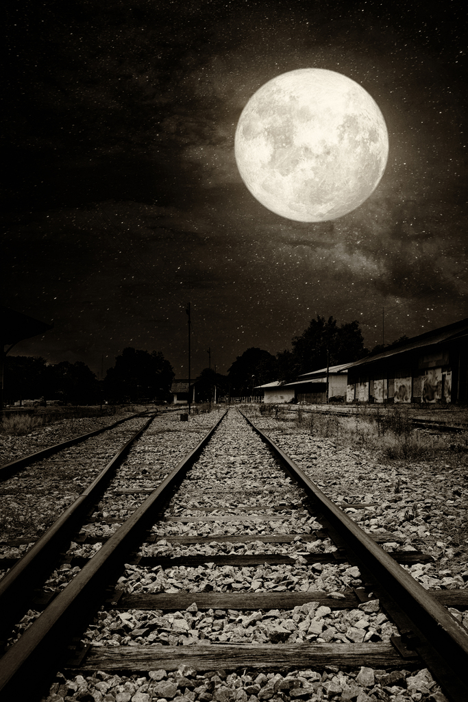 Abandoned Railroad Tracks in the Moonlight Photo Photograph Spooky ...