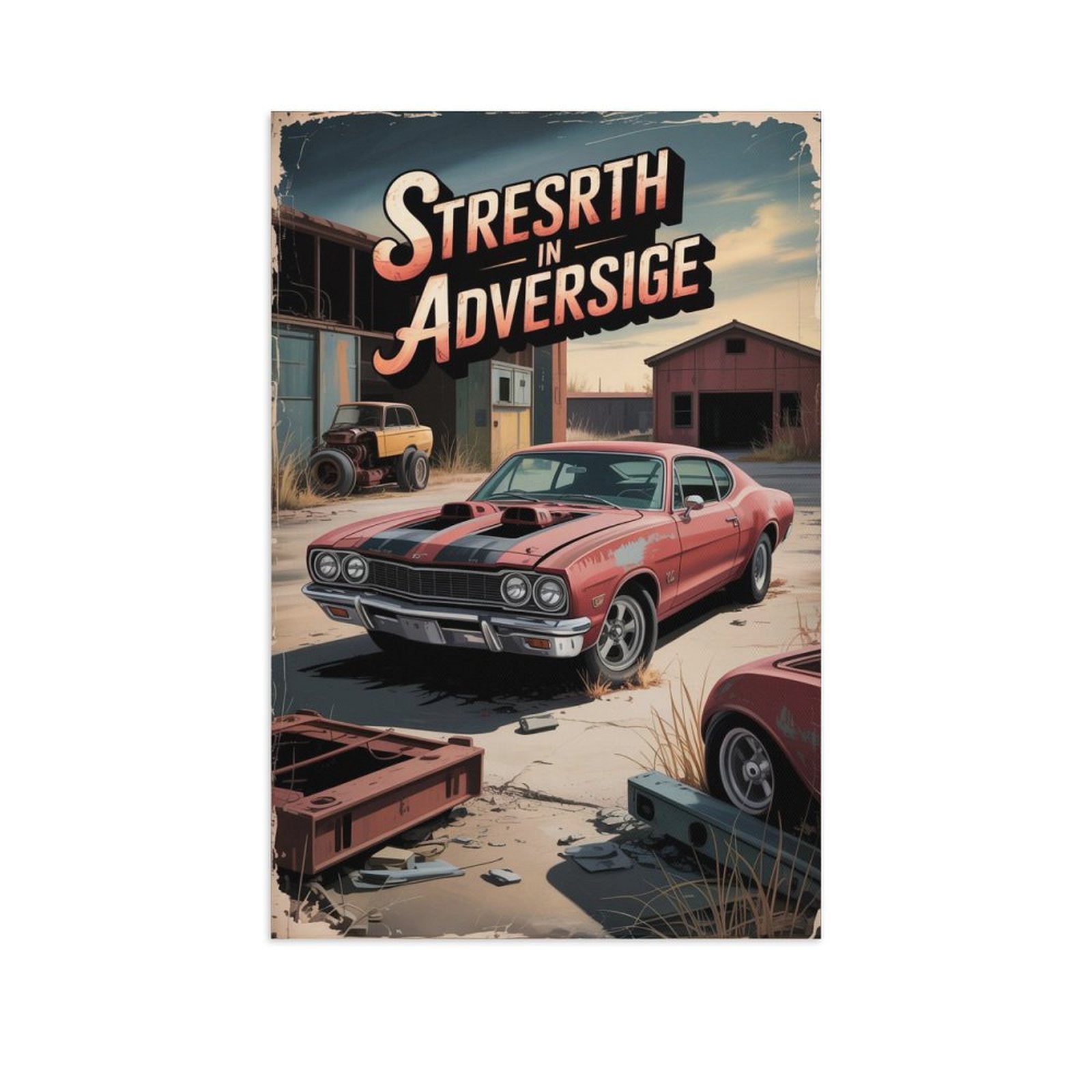 Abandoned Red Muscle Car Motivational Wall Art Strength in Adversity ...