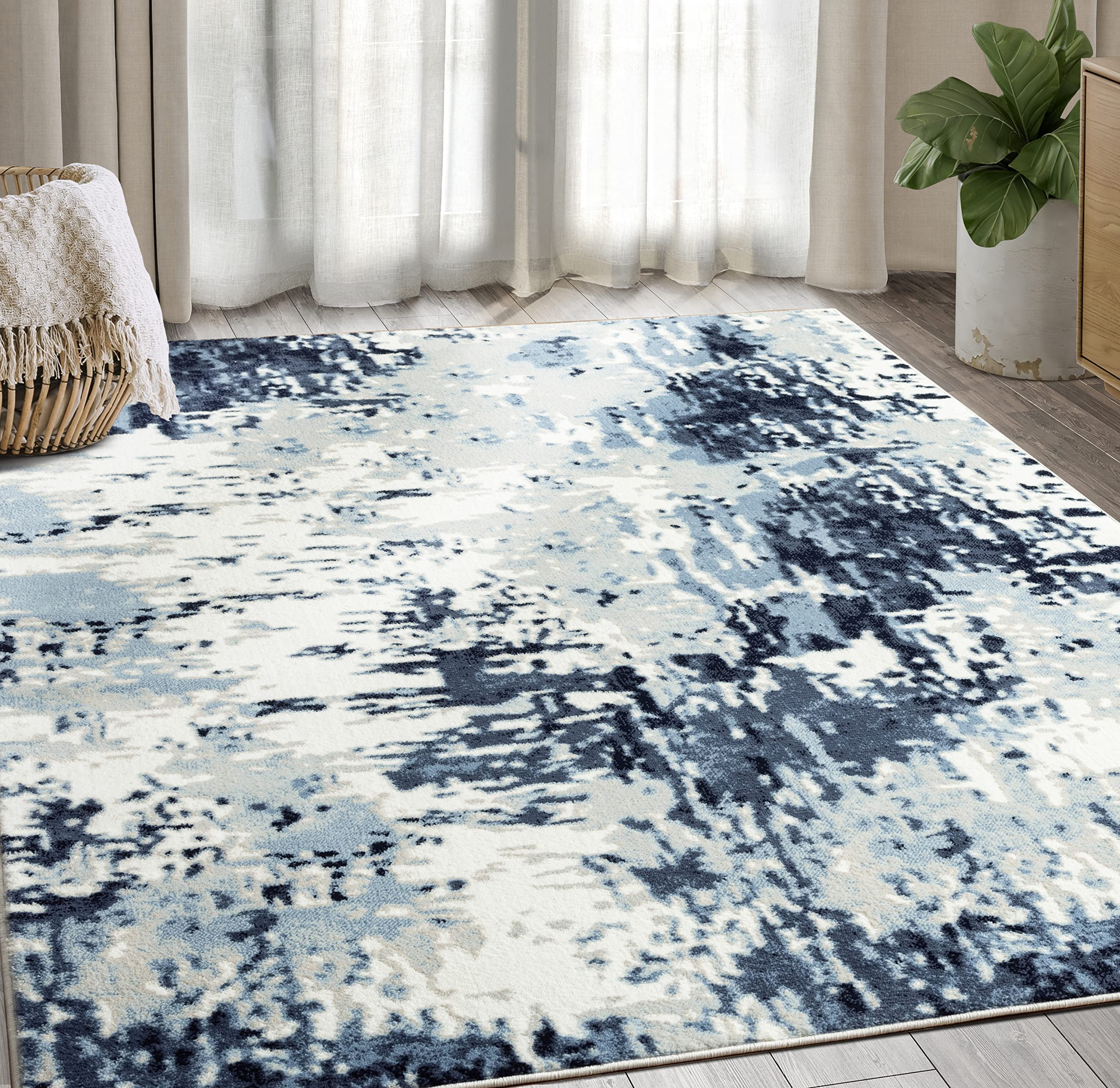 Abani Arto Collection Blue White 8x10 Distressed Modern Area Rug ...