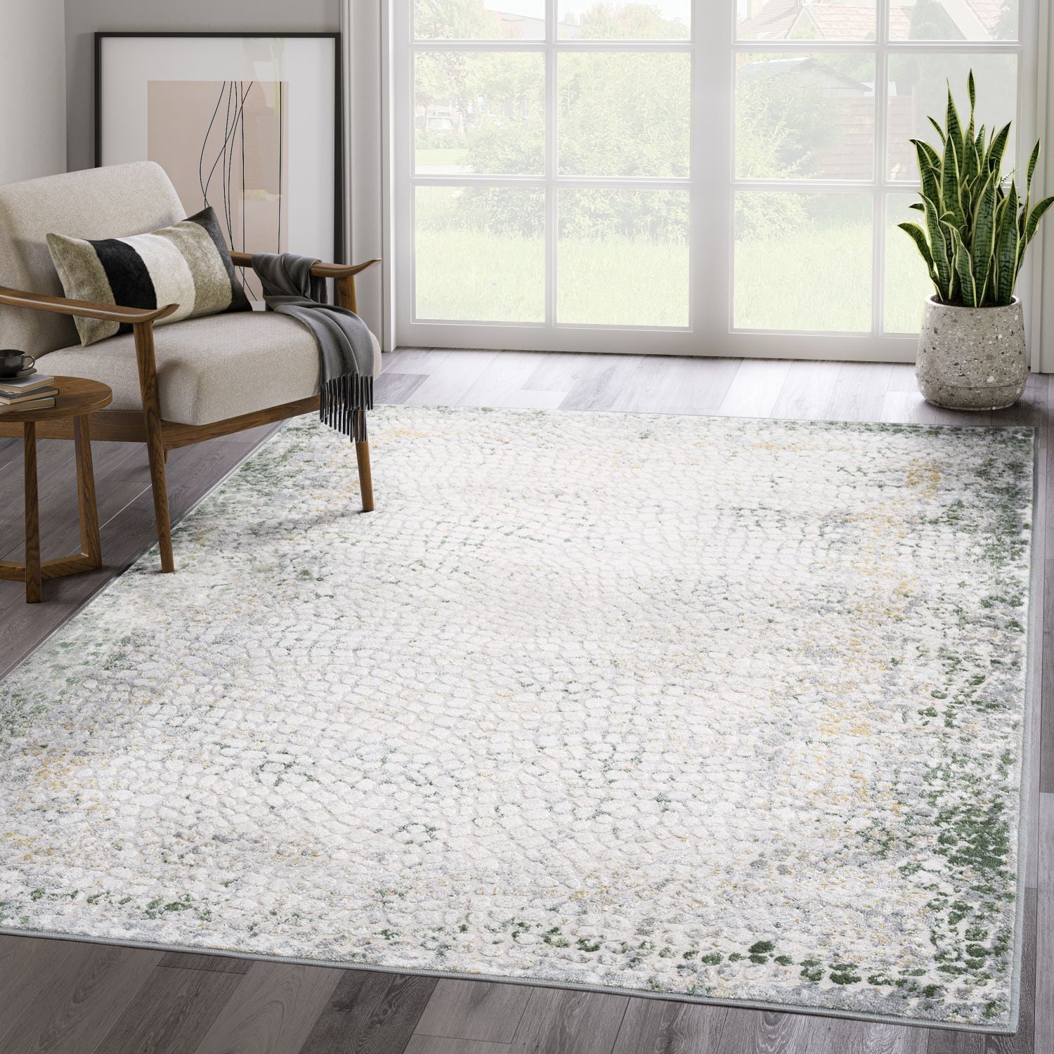 Abani Atlas Collection Grey Green 6' x 9' Pebbles Contemporary Area Rug ...