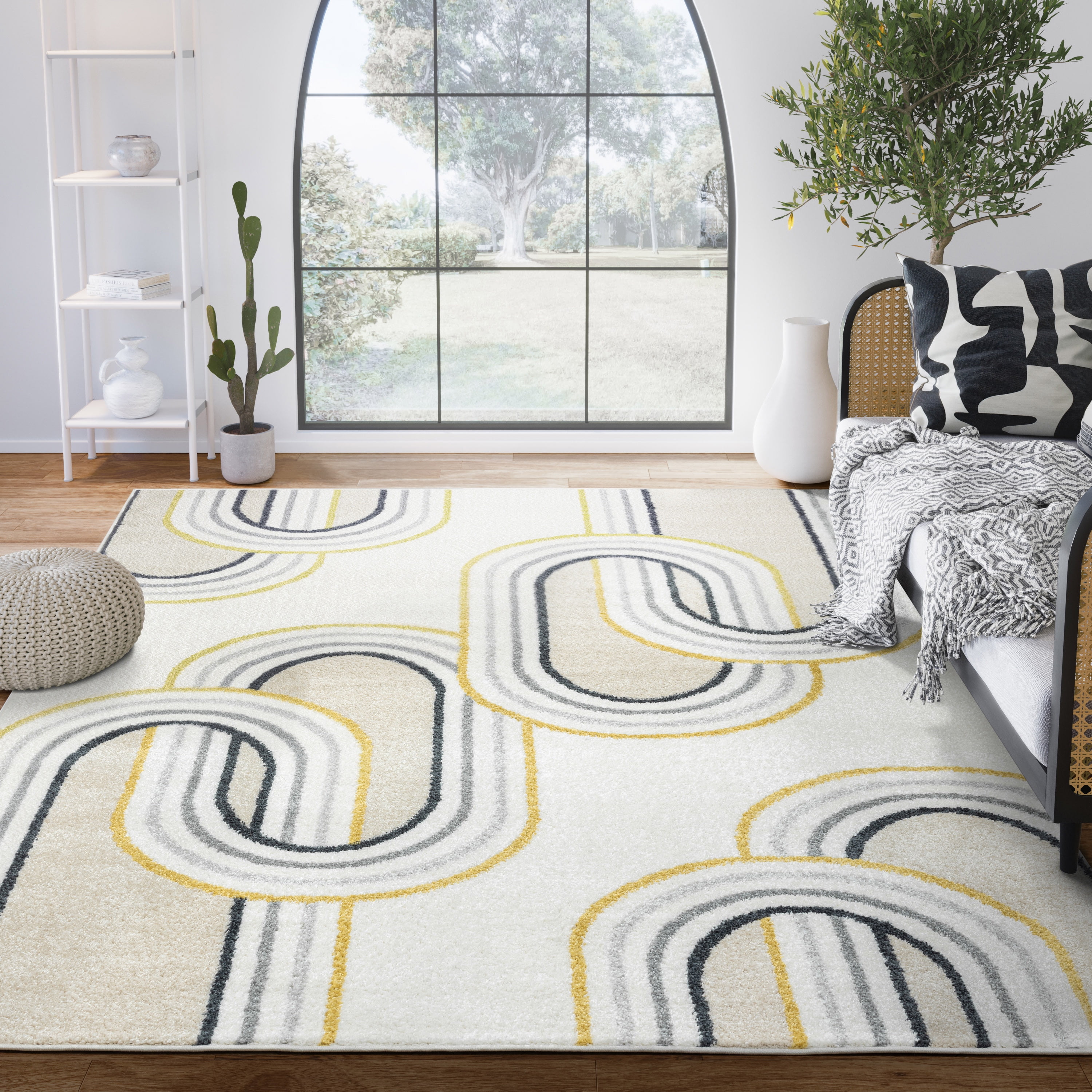Abani Deco Collection Grey Yellow 5' x 8' Links Modern Area Rug ...
