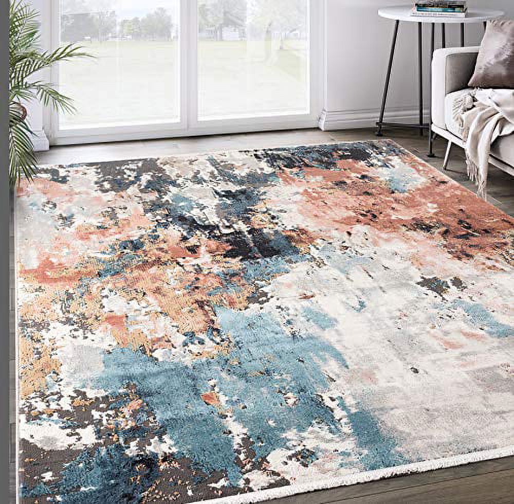 Abani Grey & Copper Abstract Area Rug, Azure Collection - Contemporary ...