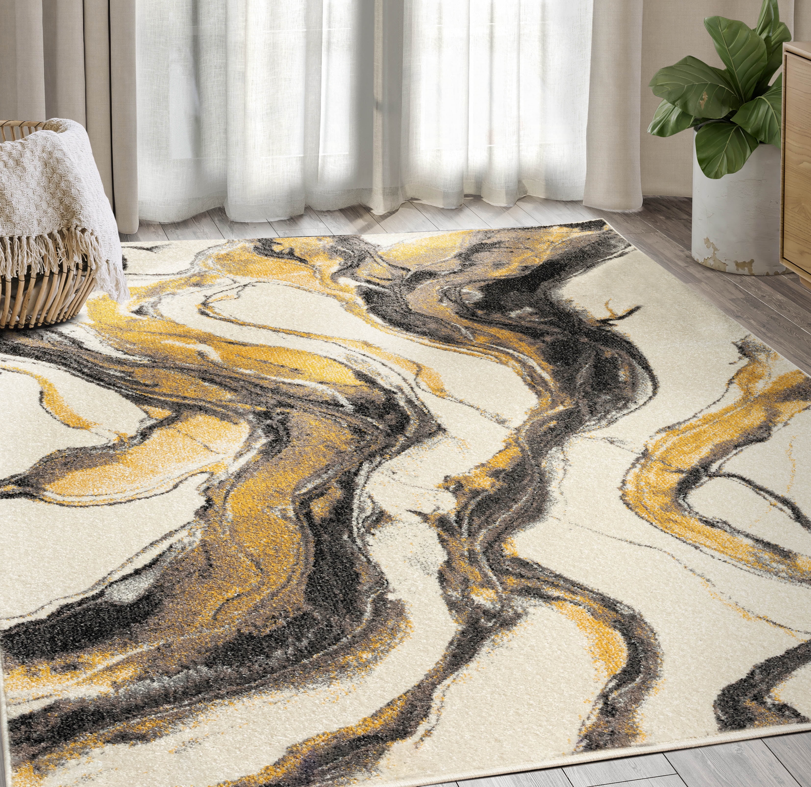 Abani Laguna Collection Abstract Wavy Lines 5' x 8' Modern Area Rug ...
