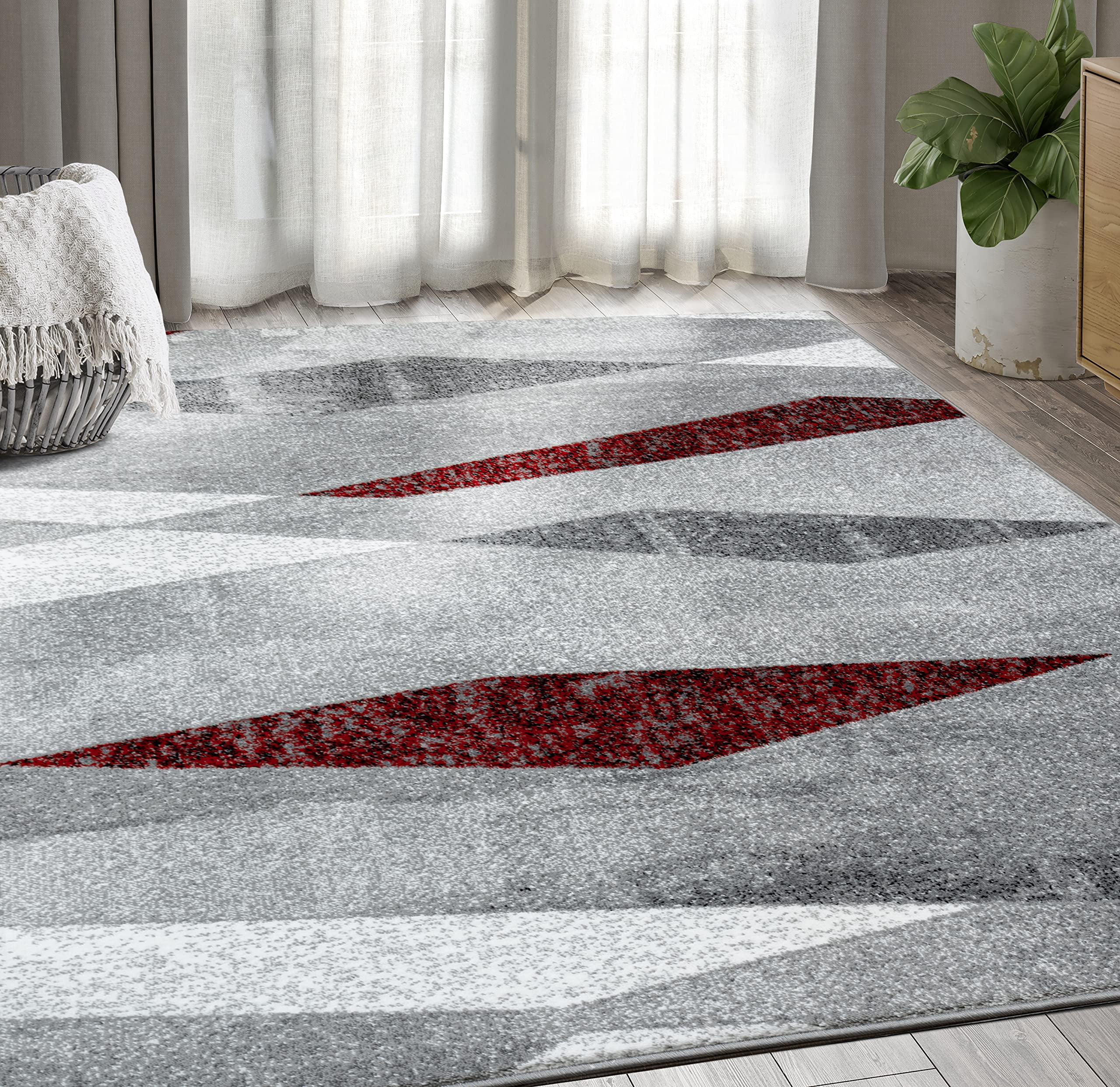 Abani Laguna Collection Multi Triangle Faded 8' x 10' Red Grey Abstract ...