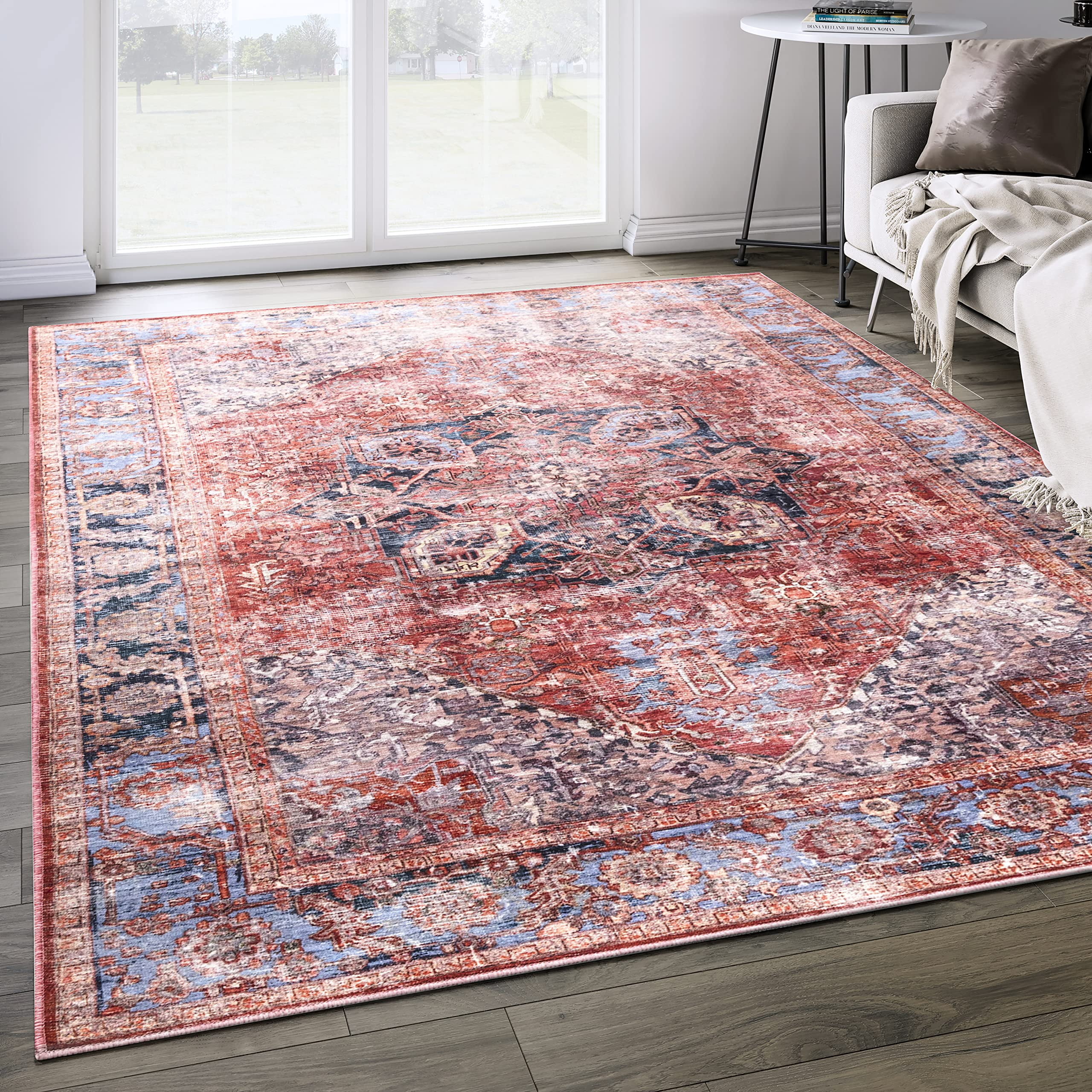 Abani Lola Collection Terra Cotta Red Medallion 4' x 6' Machine ...