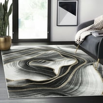 Abani Luna Collection Abstract 4' x 6' Grey Cream Modern Gold Luxury ...
