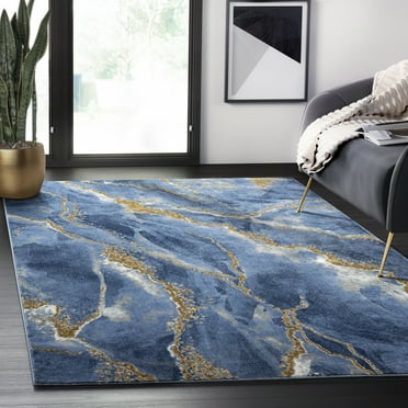 Abani Vista Collection Modern 4' x 6' Blue and White Modern Wave Area ...