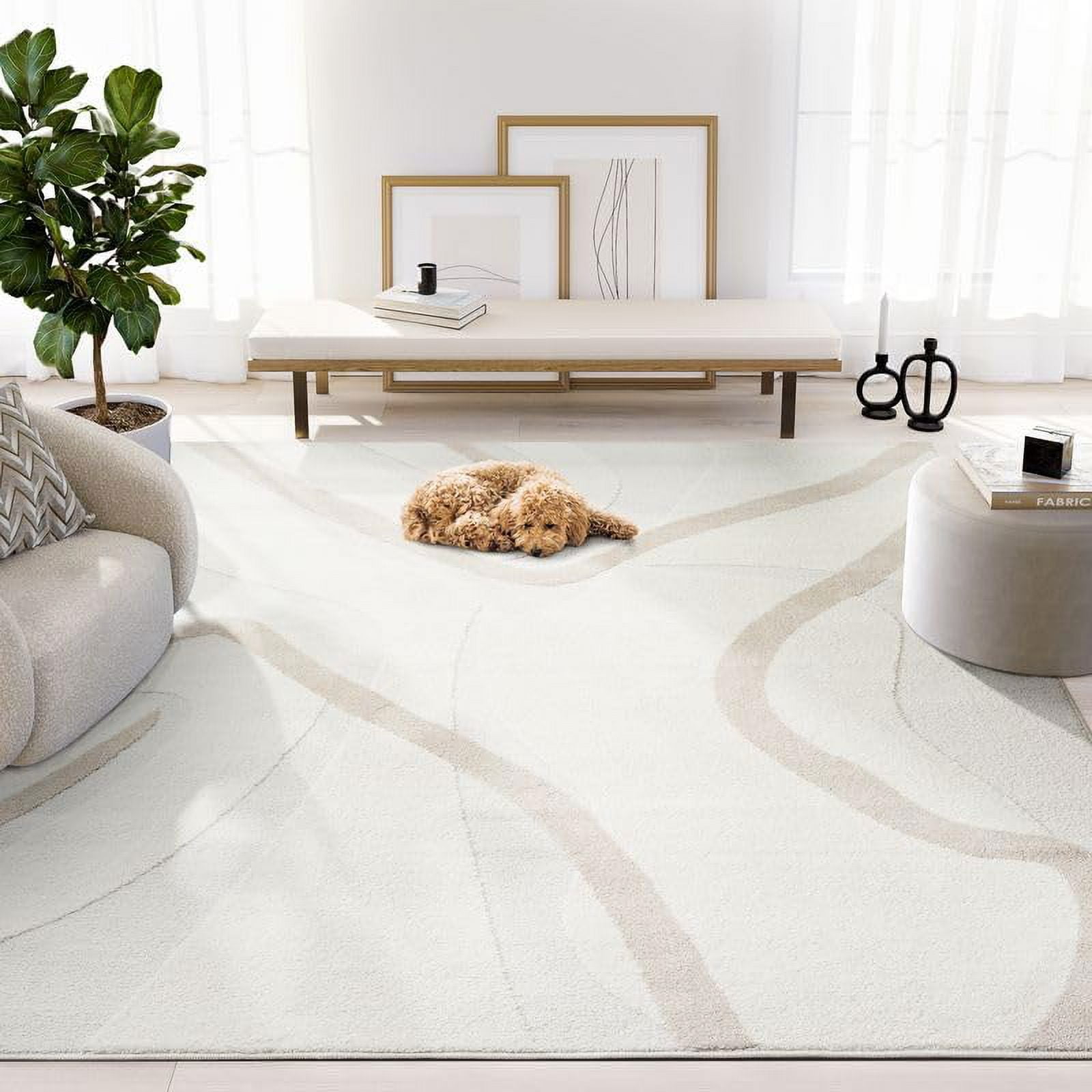 Abani Nomad Cream & Beige Area Rug 4' x 6' for Living Room, Bedroom - Chic Abstract Pattern ...