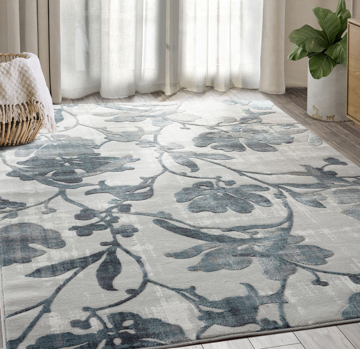 Abani Nova Collection Modern 6' x 9' Blue Grey Floral Area Rug ...