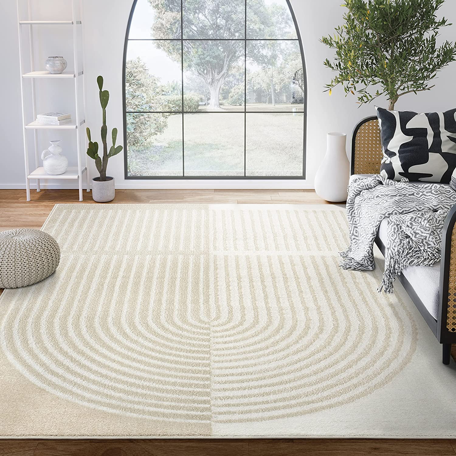 Abani Nuevo Collection Area Rug - Modern Arch Beige/Cream Pattern - 4 ...