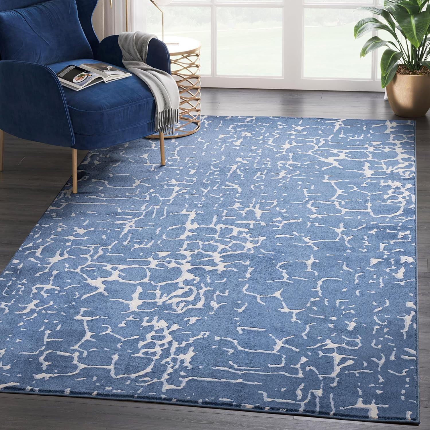 Abani Regal Collection Area Rug - Abstract Grey Blue Pebbles Design - 4 ...
