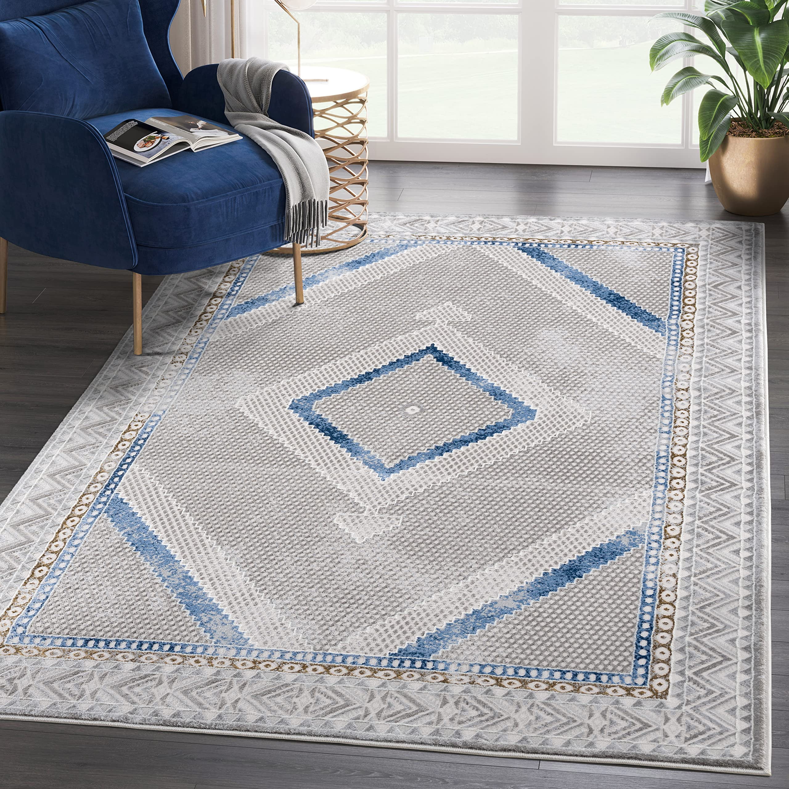 Abani Regal Collection Elegant Modern 7'9" x 10'2" Grey Blue Persian ...