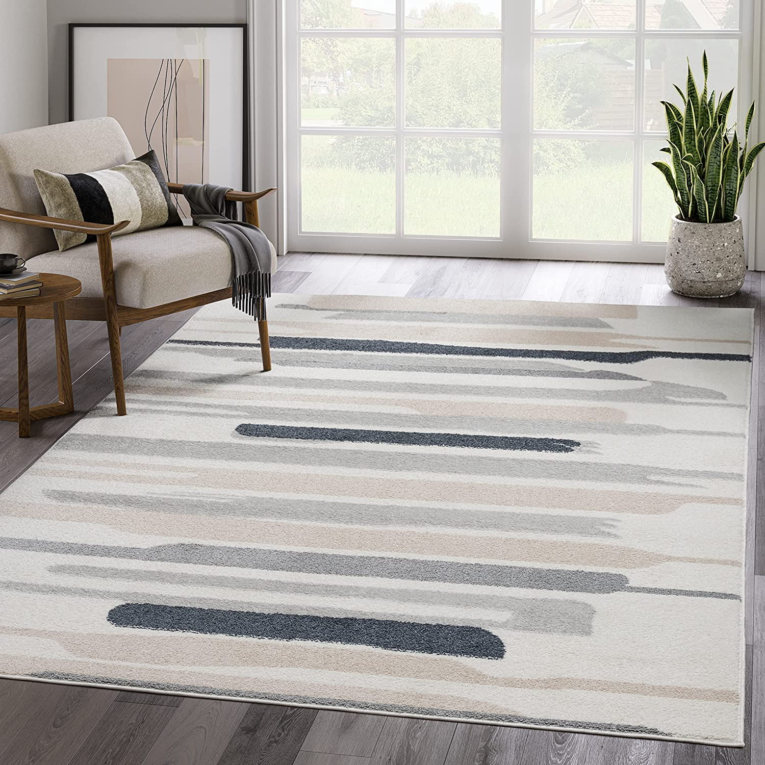 Abani Rugs Cream and Gray 6 ft. x 9 ft. Contemporary Neutral Paint line ...