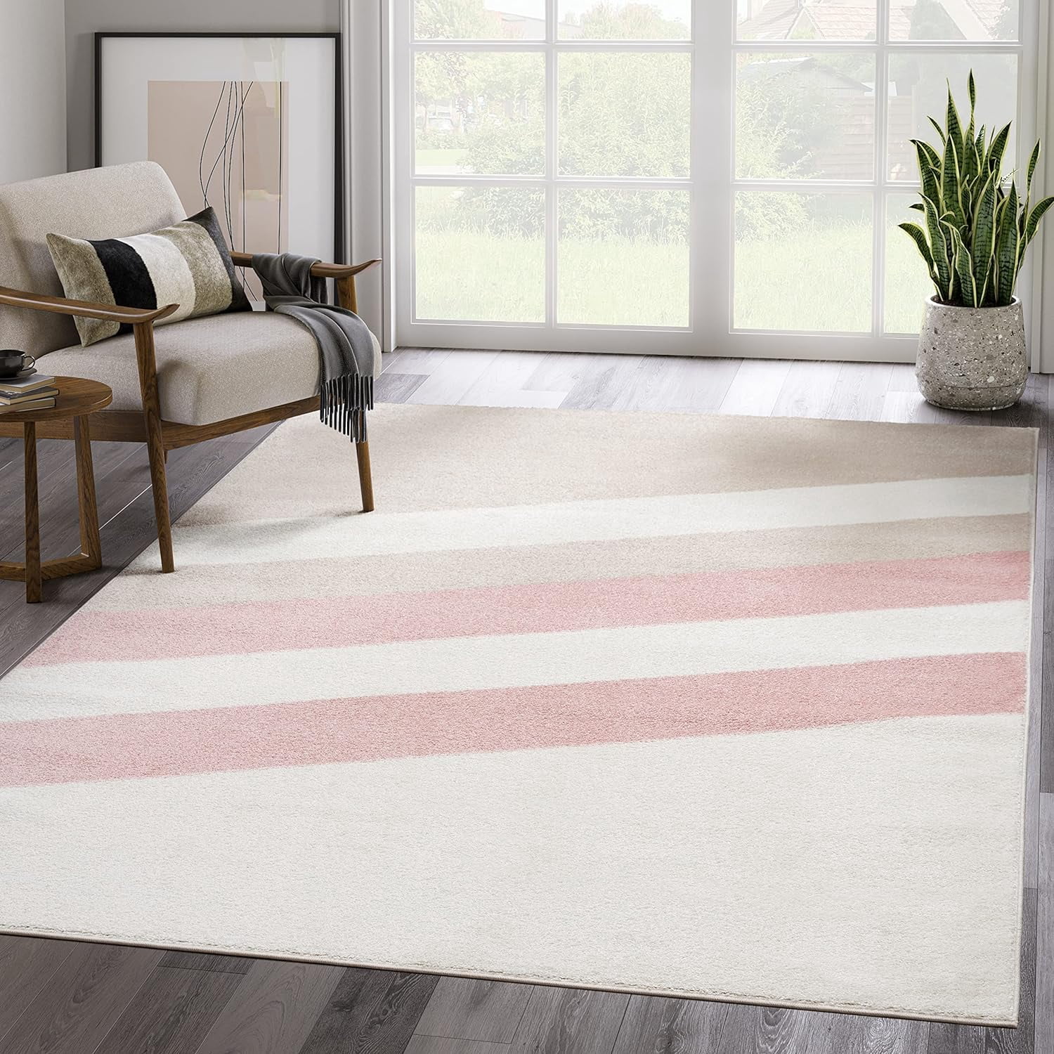Abani Rugs Ivory and Beige 4’ x 6’ Contemporary Rug. Pink Diagonal ...