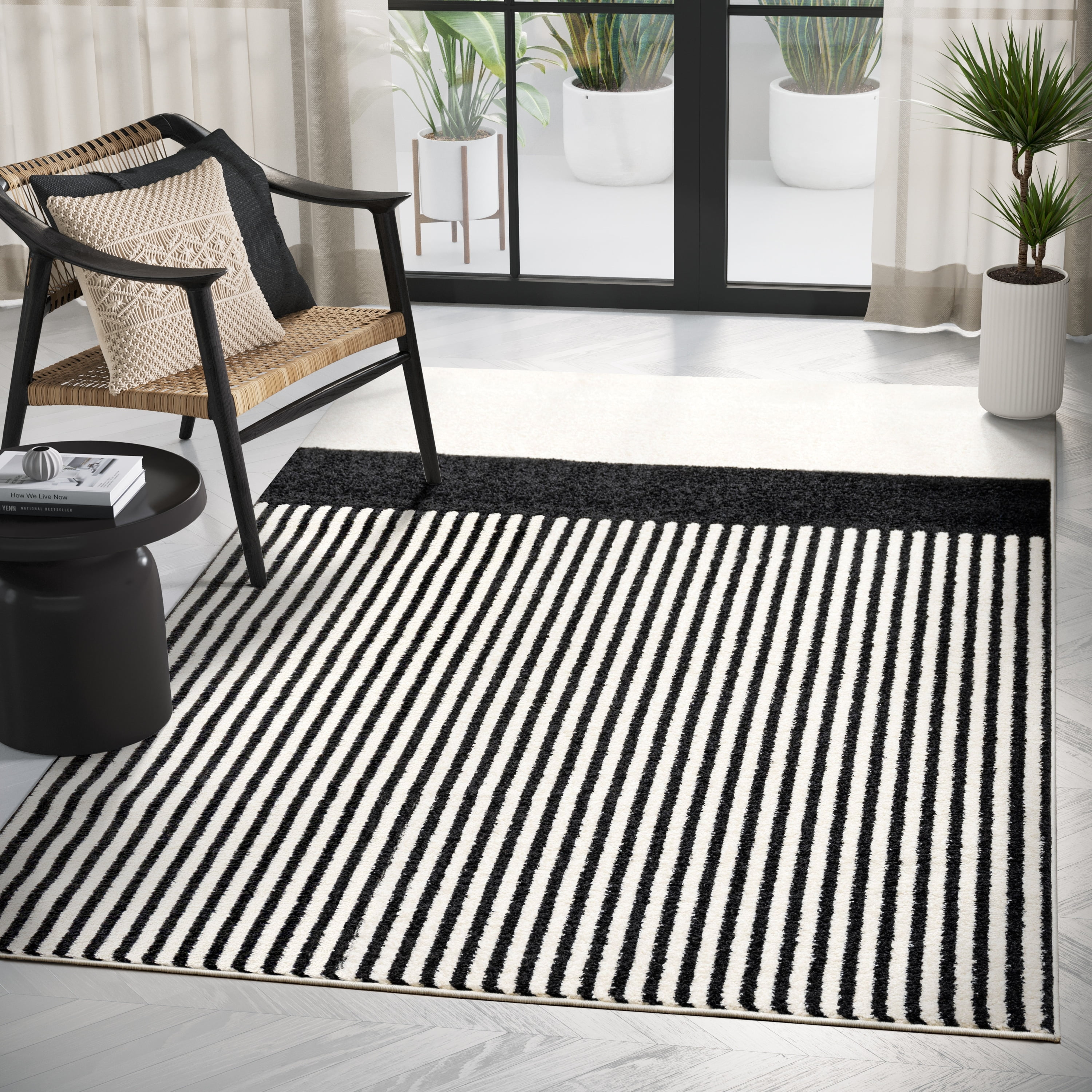 Abani Rugs Nordic Cream Black Lines Color Block Area Rug 4' x 6 ...