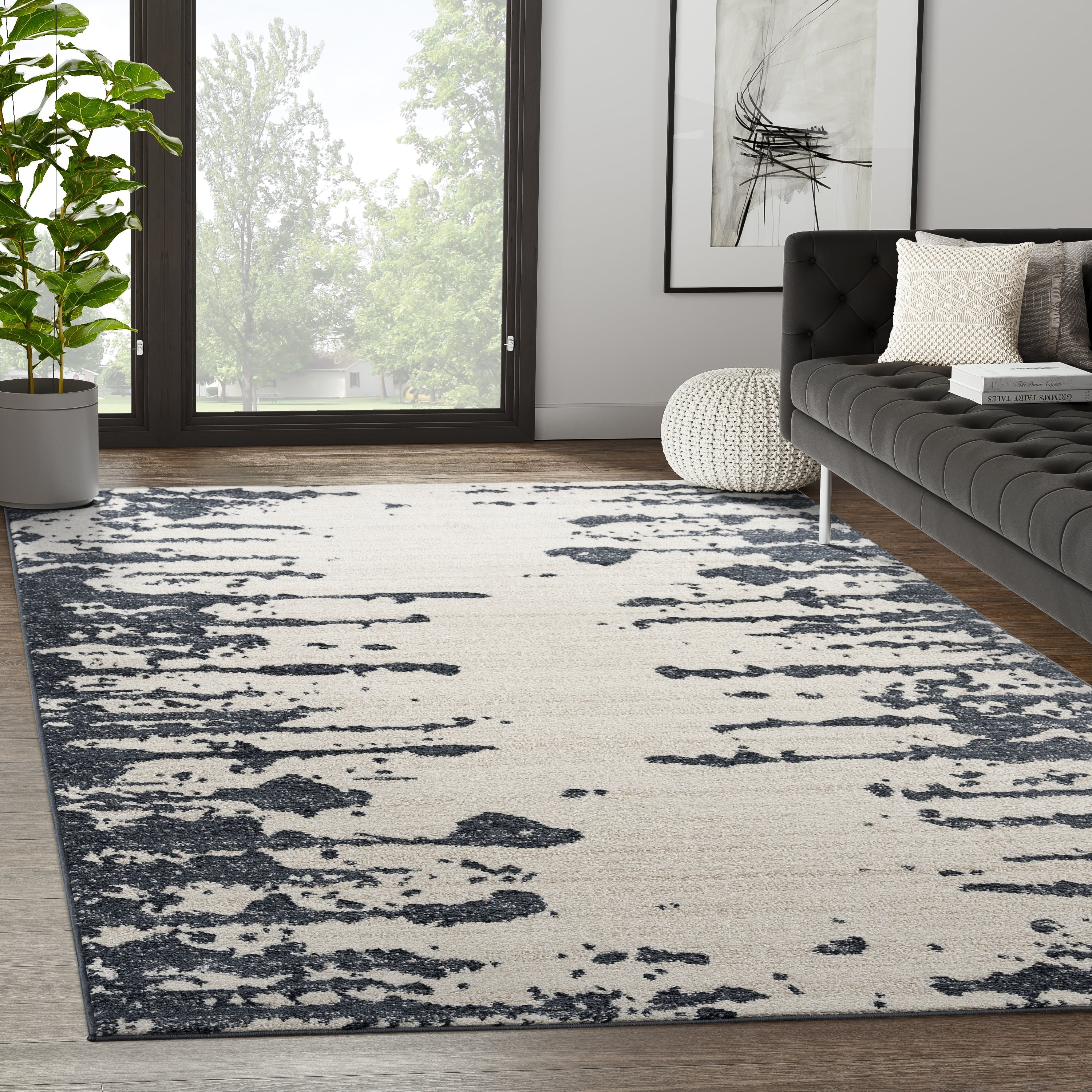 Abani Rugs Nuevo NUE130A Cream and Black Ink Splatter Area Rug 6' x 9 ...