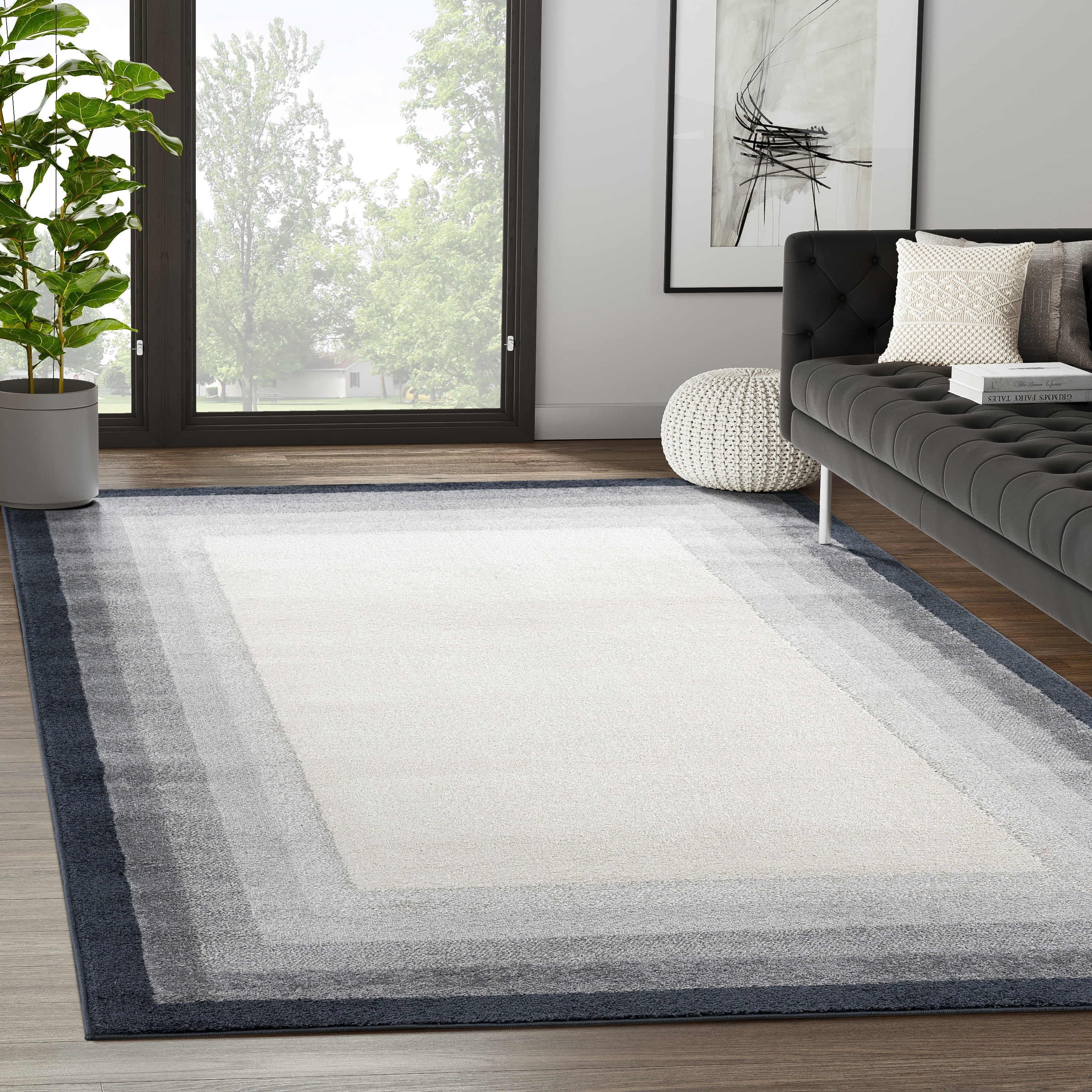 Abani Rugs Nuevo NUE180A Ivory Area Rug with Tonal Grey Border 5'3" x 7 ...