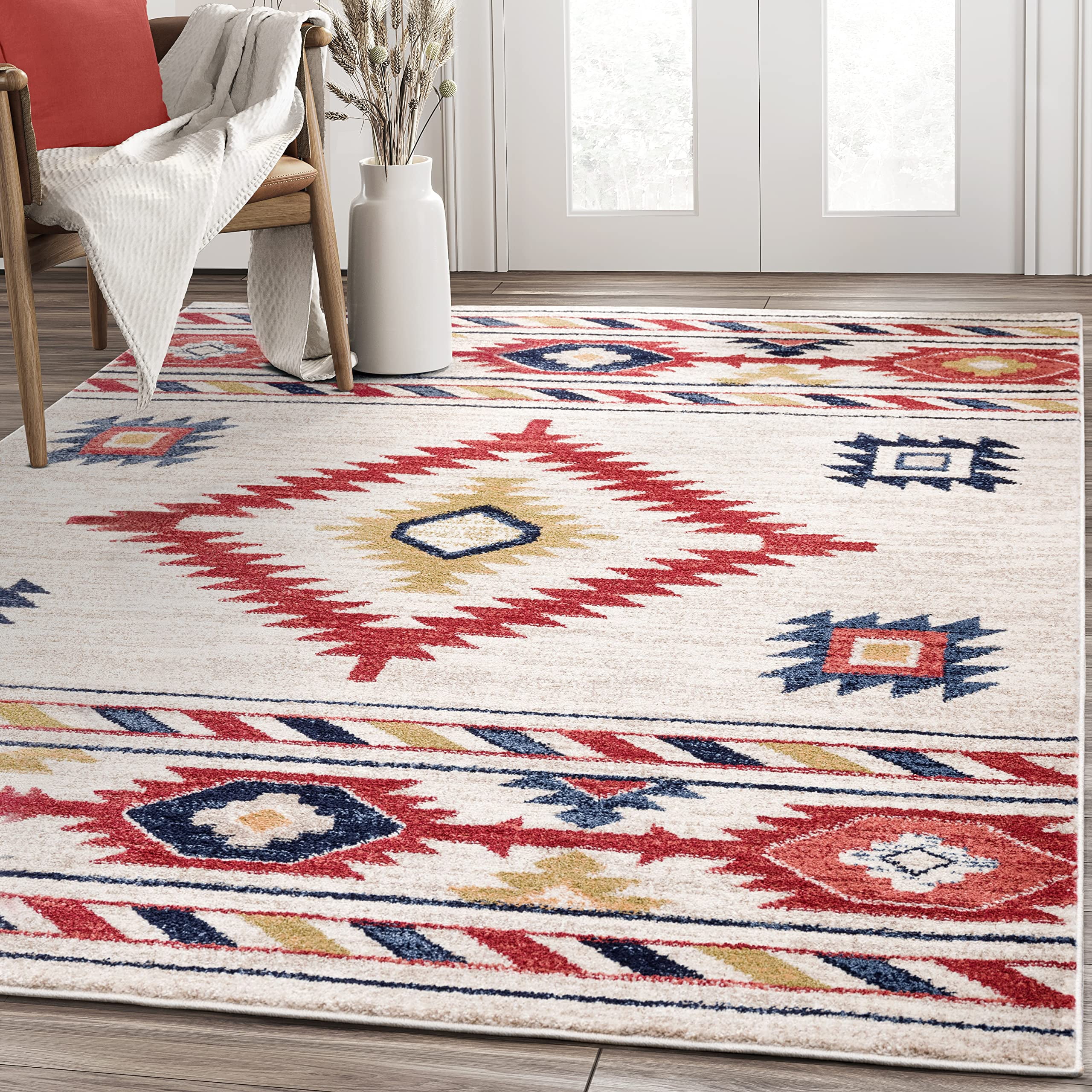 Abani Sedona Collection Beige Red Southwestern Central Diamond 7'9" x ...