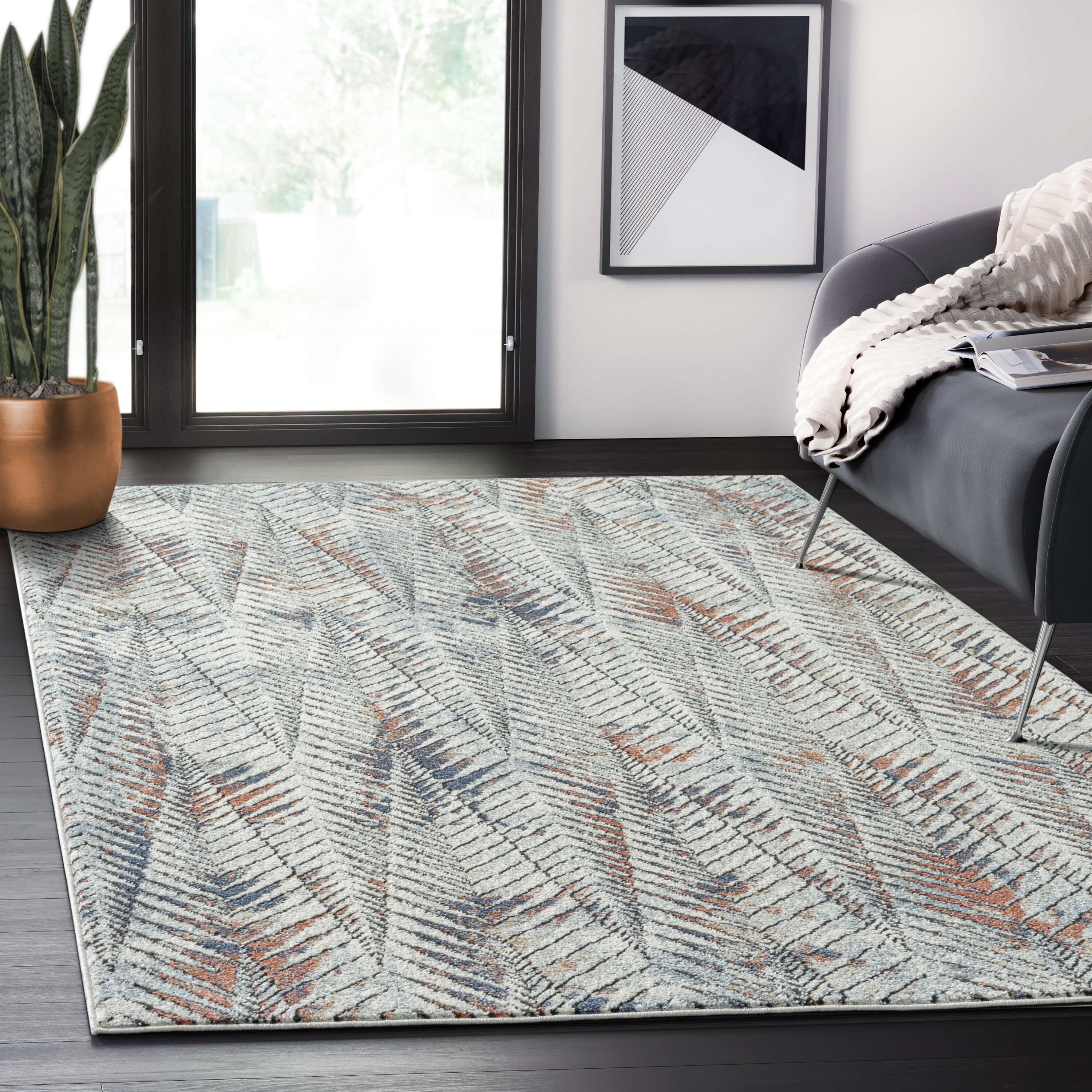 Abani Venus Collection Contemporary 4' x 6' Grey Leaf Triangles Area ...