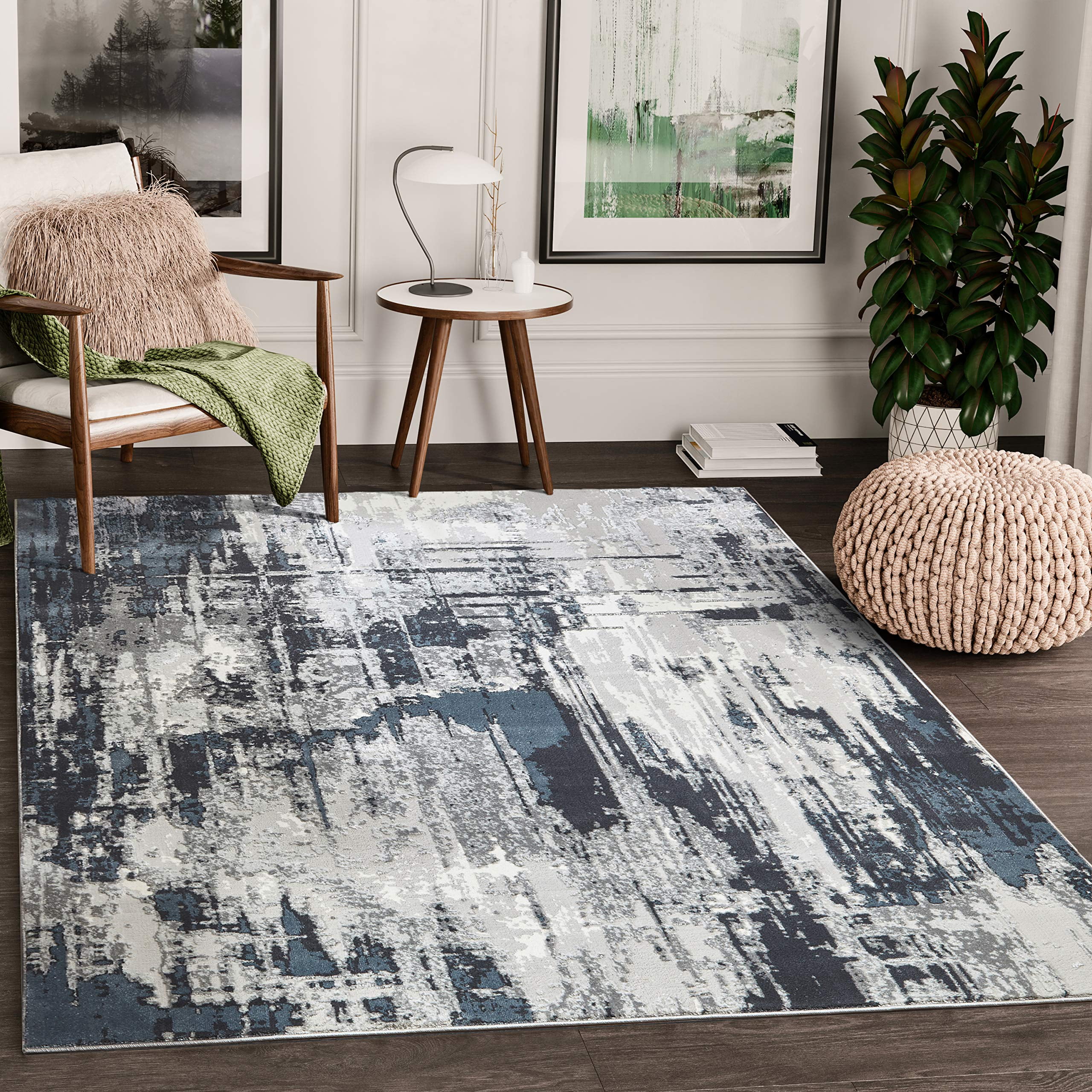 Abani Vista Collection Modern 5'3" x 7'6" Grey Abstract Area Rug ...