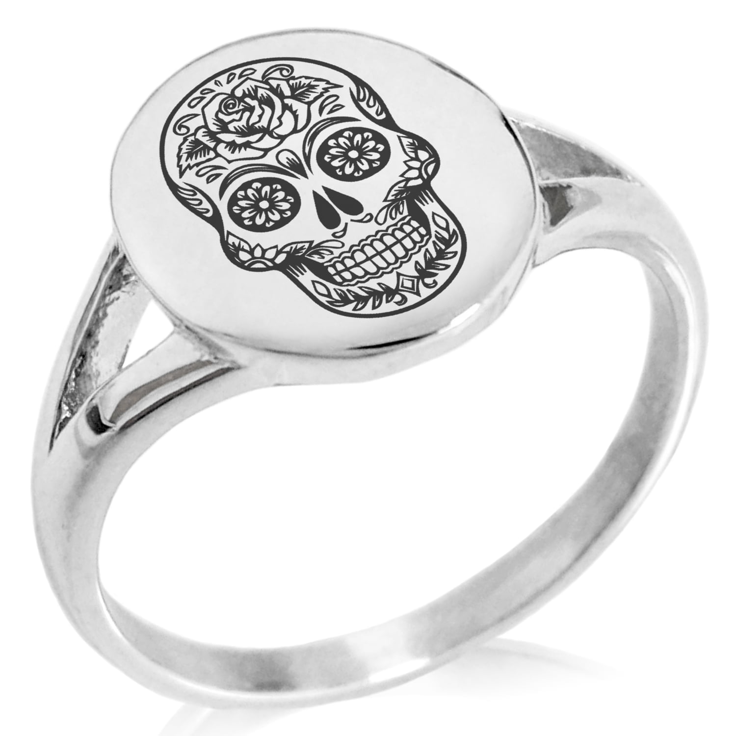 AbastadoStainless Steel Day of the Dead Sugar Skull Minimalist Oval Top ...