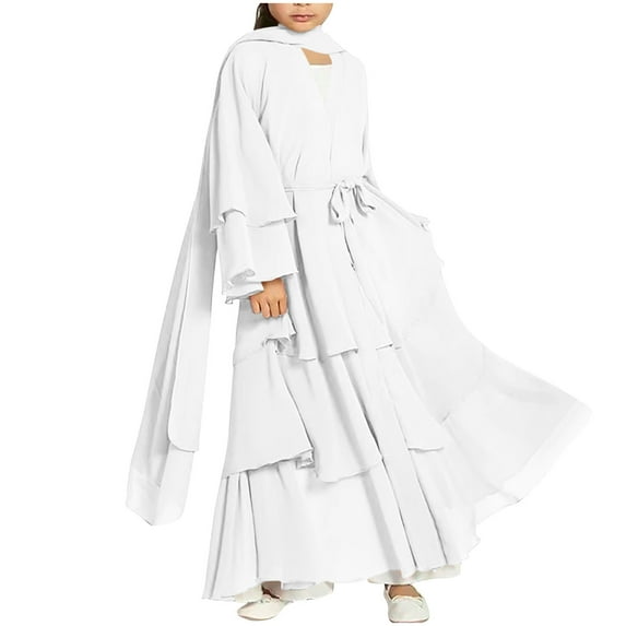 Abayas Dress for Girls Muslim Dress with Hijab Flowy Layered Chiffon ...