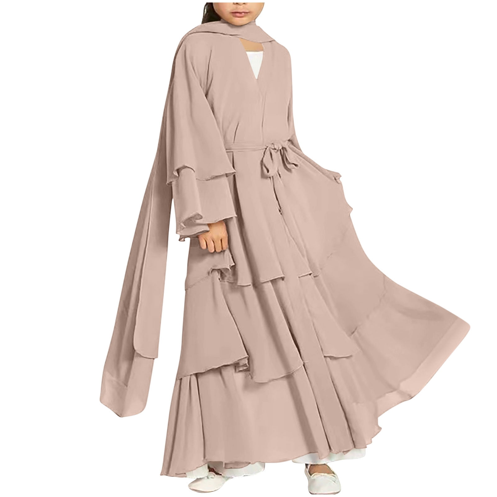 Abayas Dress for Girls Muslim Dress with Hijab Flowy Layered Chiffon ...