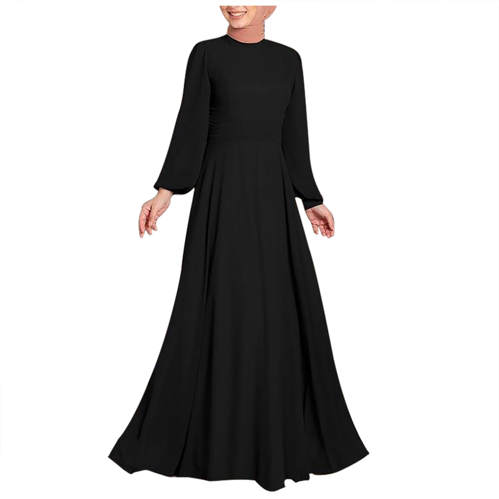 Abayas Maxi Dresses for Women Islamic Muslim Kaftan Abaya Dress Long Sleeve Flowy Dubai Turkish ...
