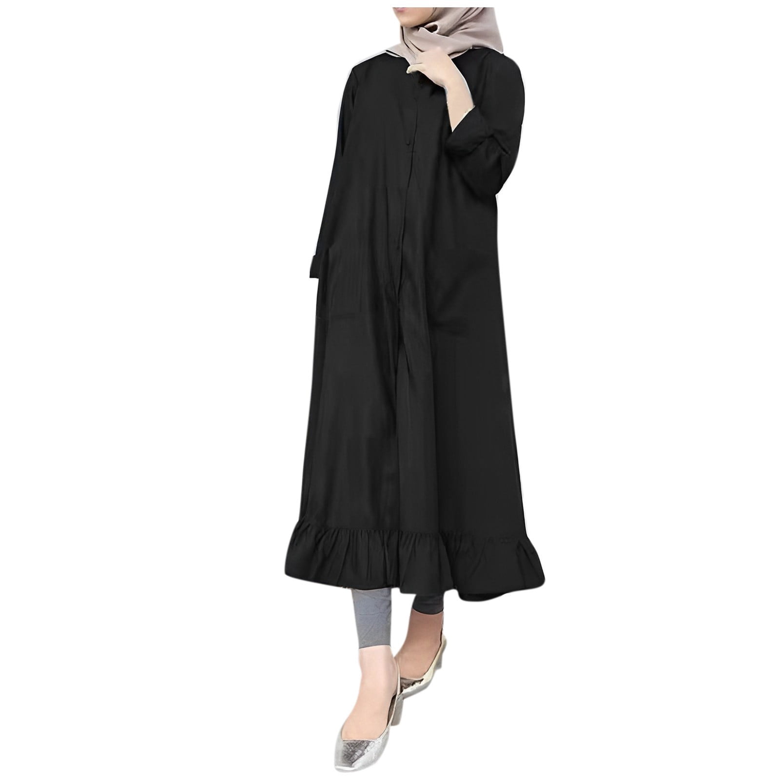Abayas for Women Muslim Dubai Dress Solid Loose Fit Long Cardigan ...