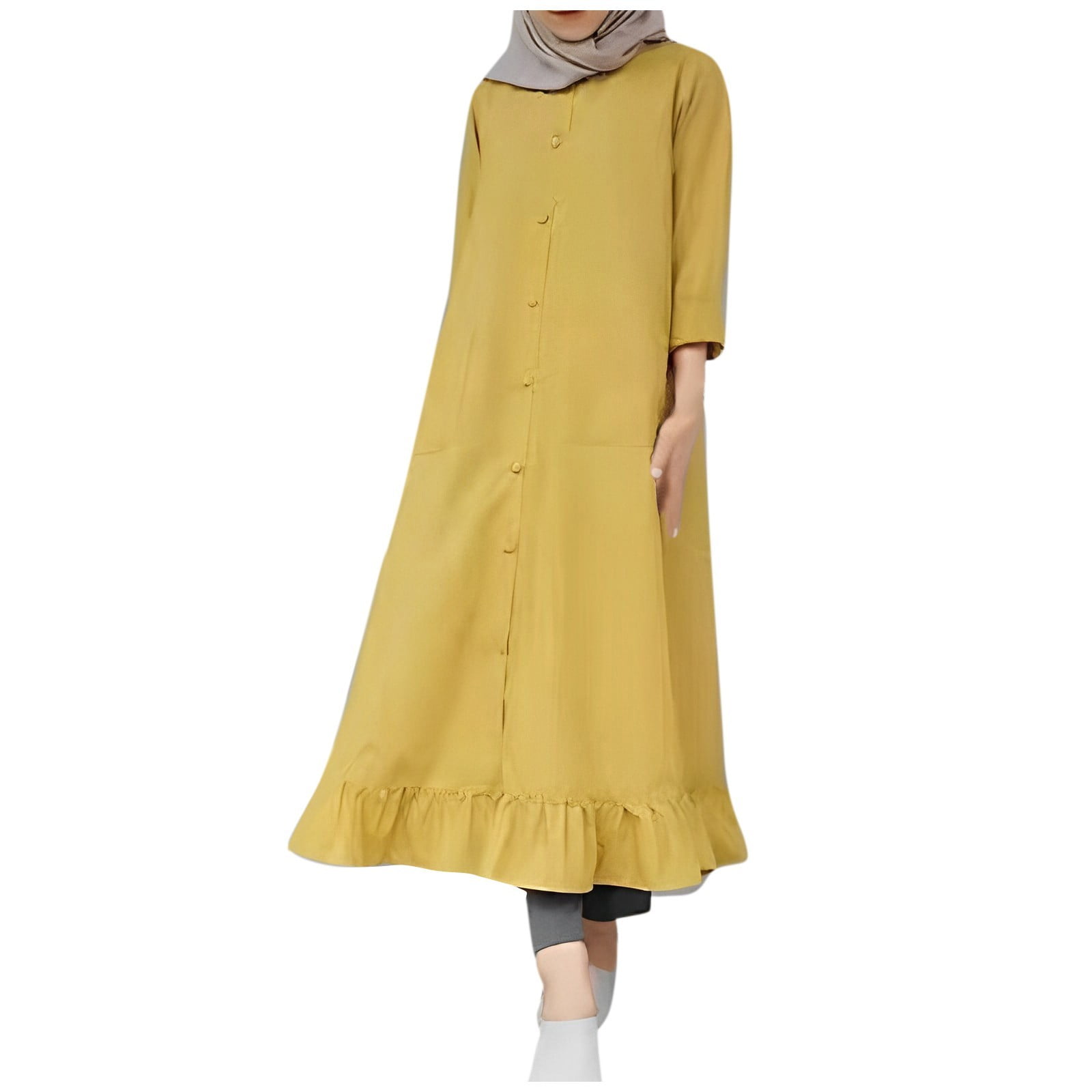 Abayas for Women Muslim Dubai Dress Solid Loose Fit Long Cardigan ...
