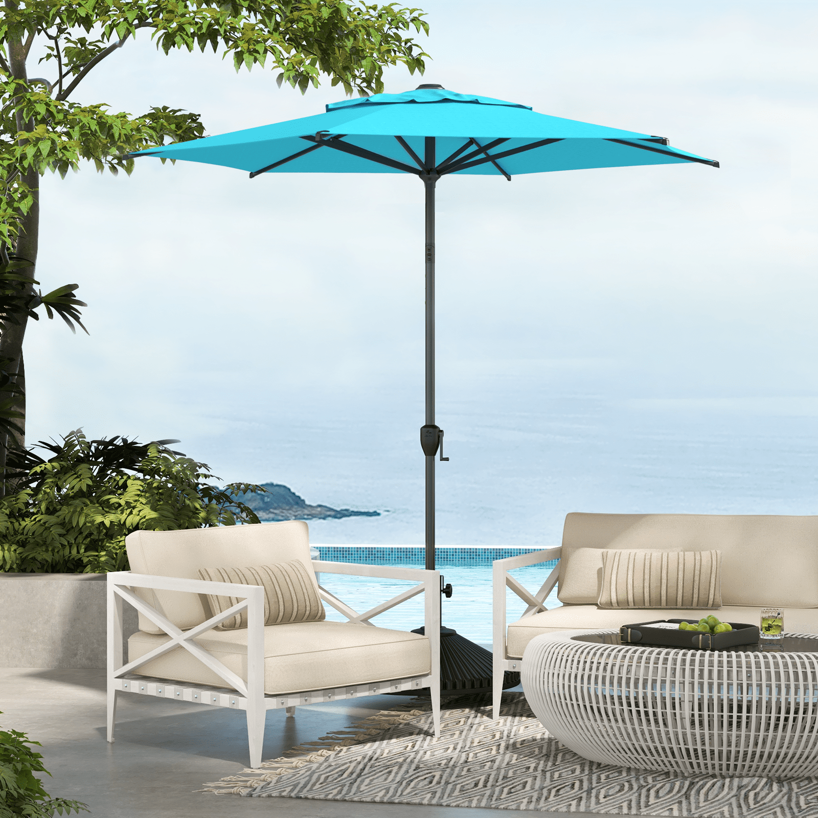 Abba Patio 7.5ft Outdoor Umbrella, Push Button Tilt, Crank, UV Canopy ...