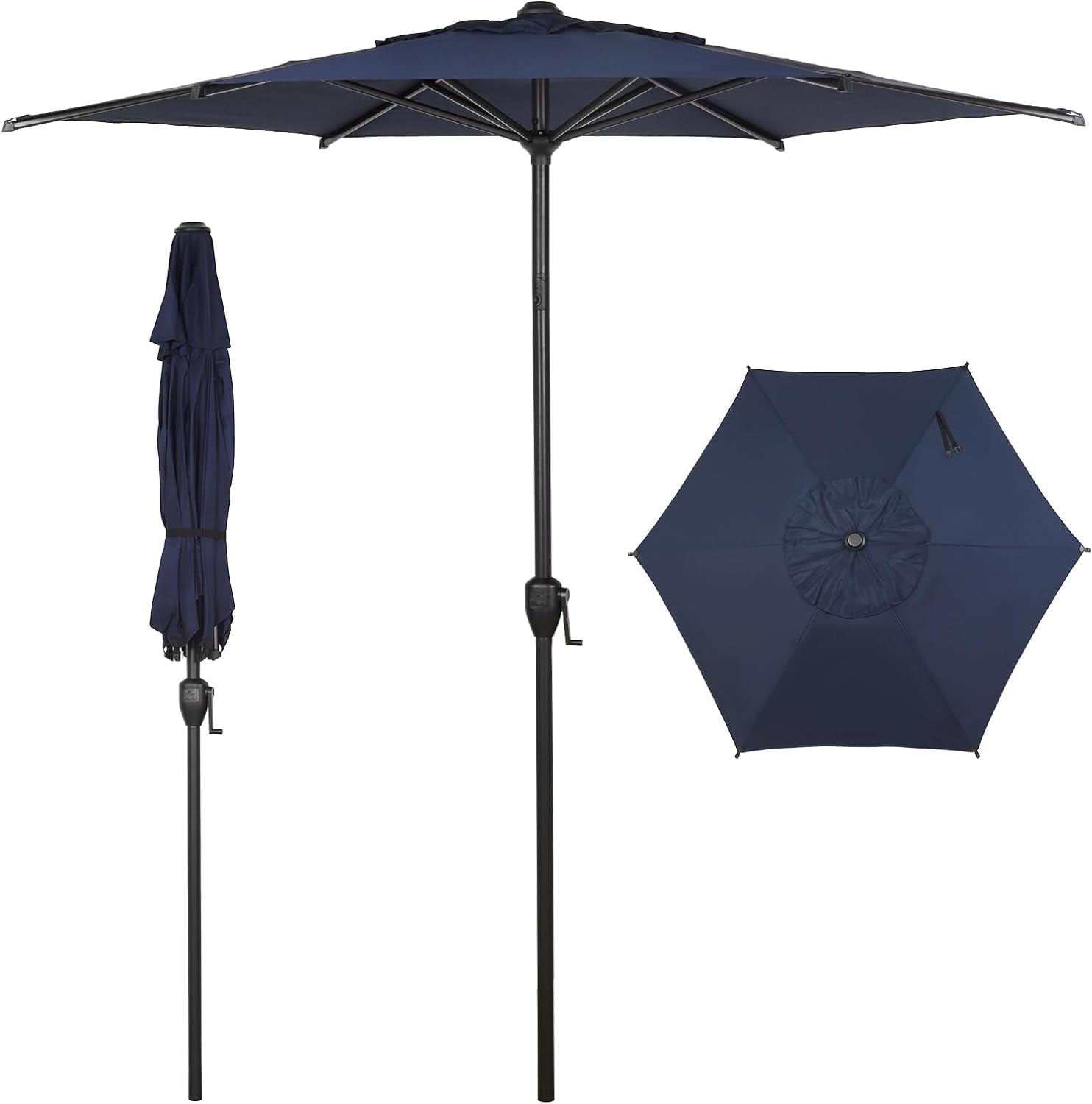 Abba Patio 7.5ft Dark Blue Outdoor Patio Umbrella, Push Button Tilt ...