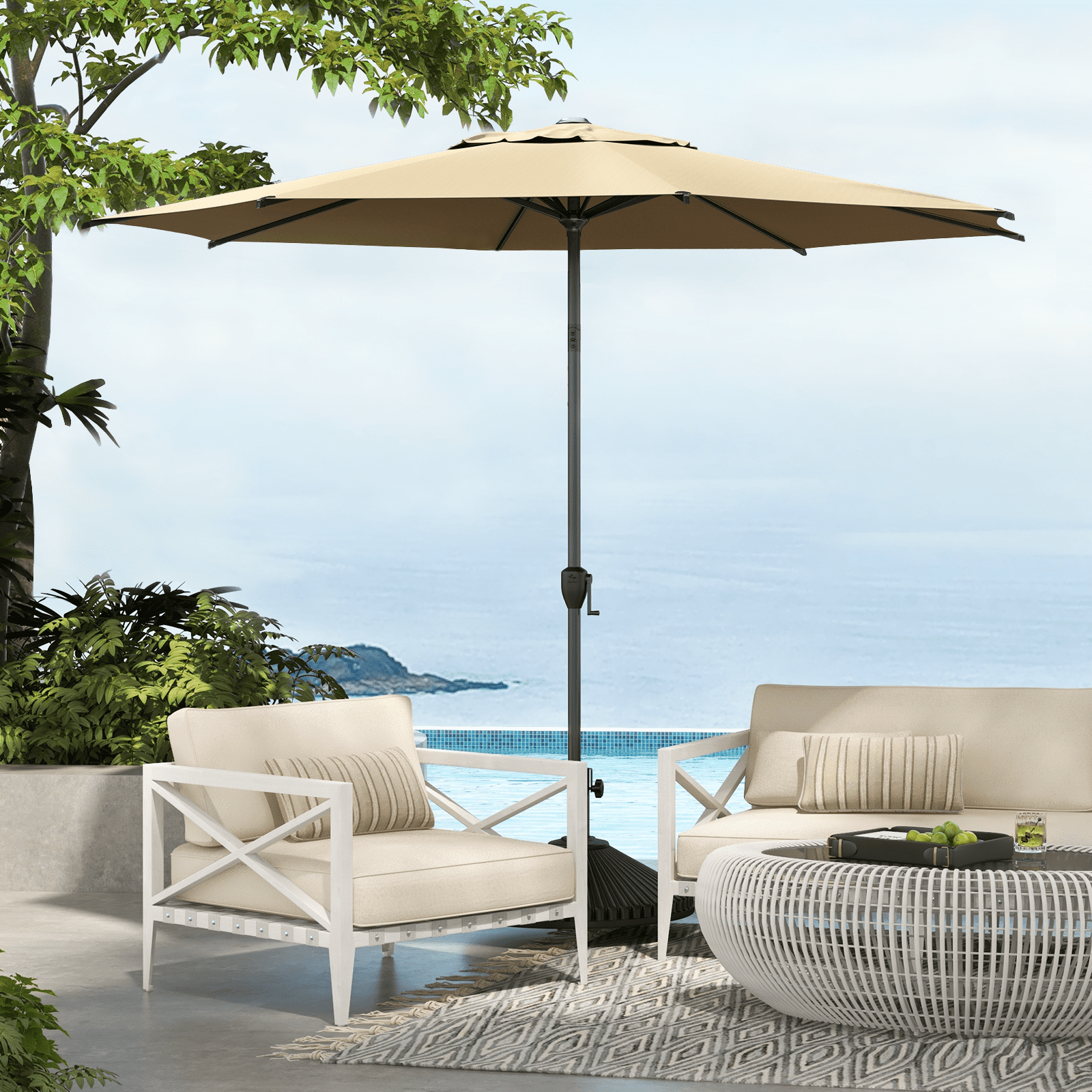Abba Patio 9ft Oslo Outdoor Umbrella w/ Push Button Tilt & Crank, 8 ...