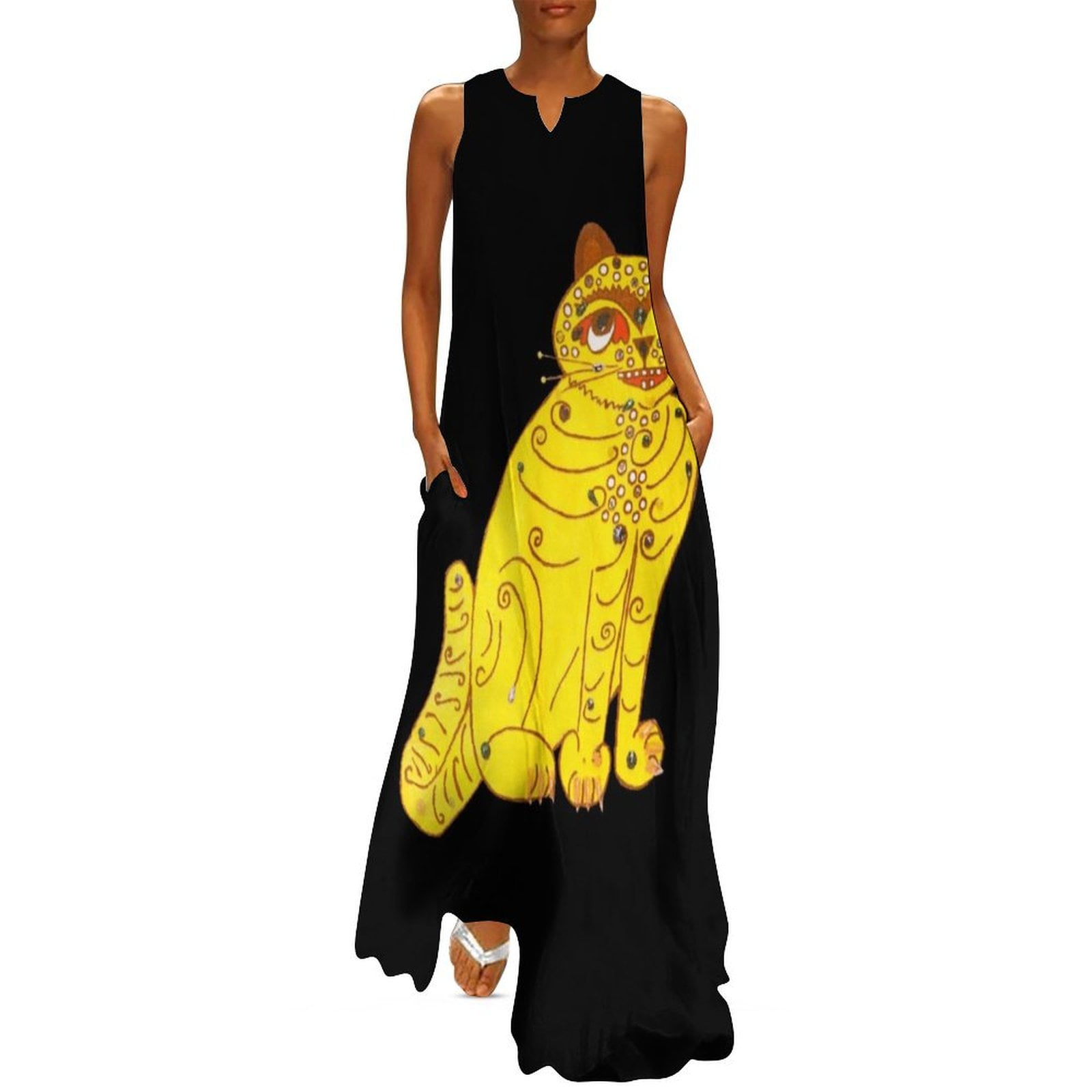 Abba's Yellow Cat Long Dress summer dress woman 2025 trendy summer ...
